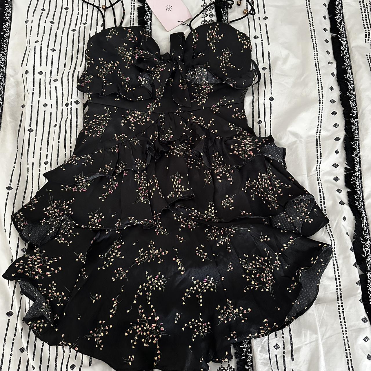 Hello Molly Black Tiered Ruffle Mini Dress Floral... - Depop