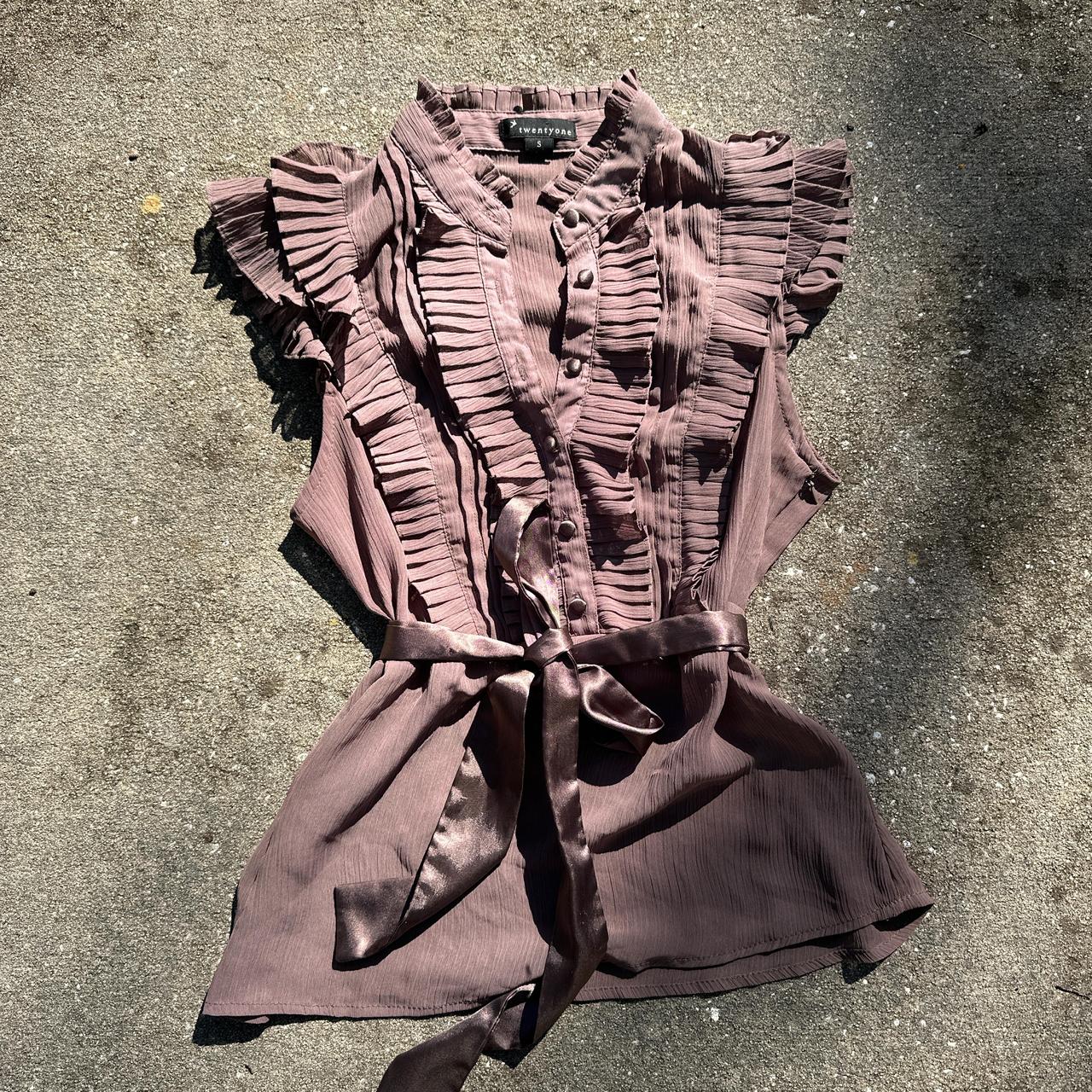 Dusty rose ruffle top with ribbon belt Tagged... | Depop