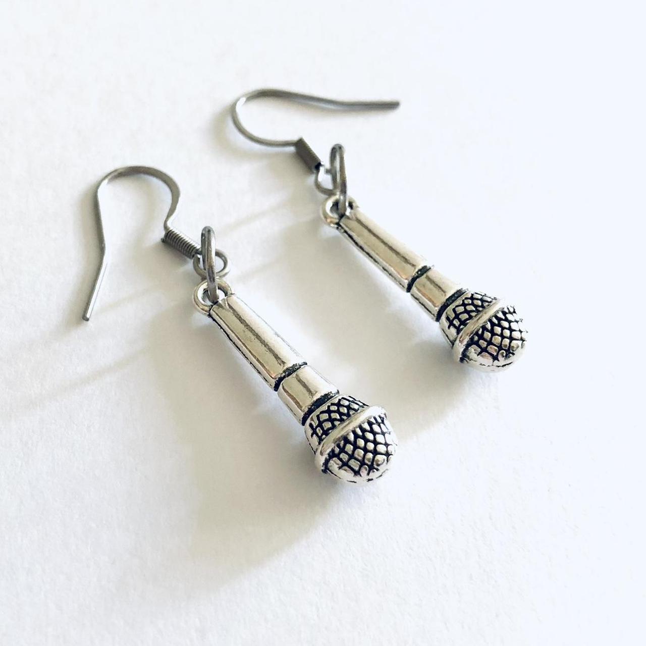 Microphone earrings, unisex dangle silver... - Depop