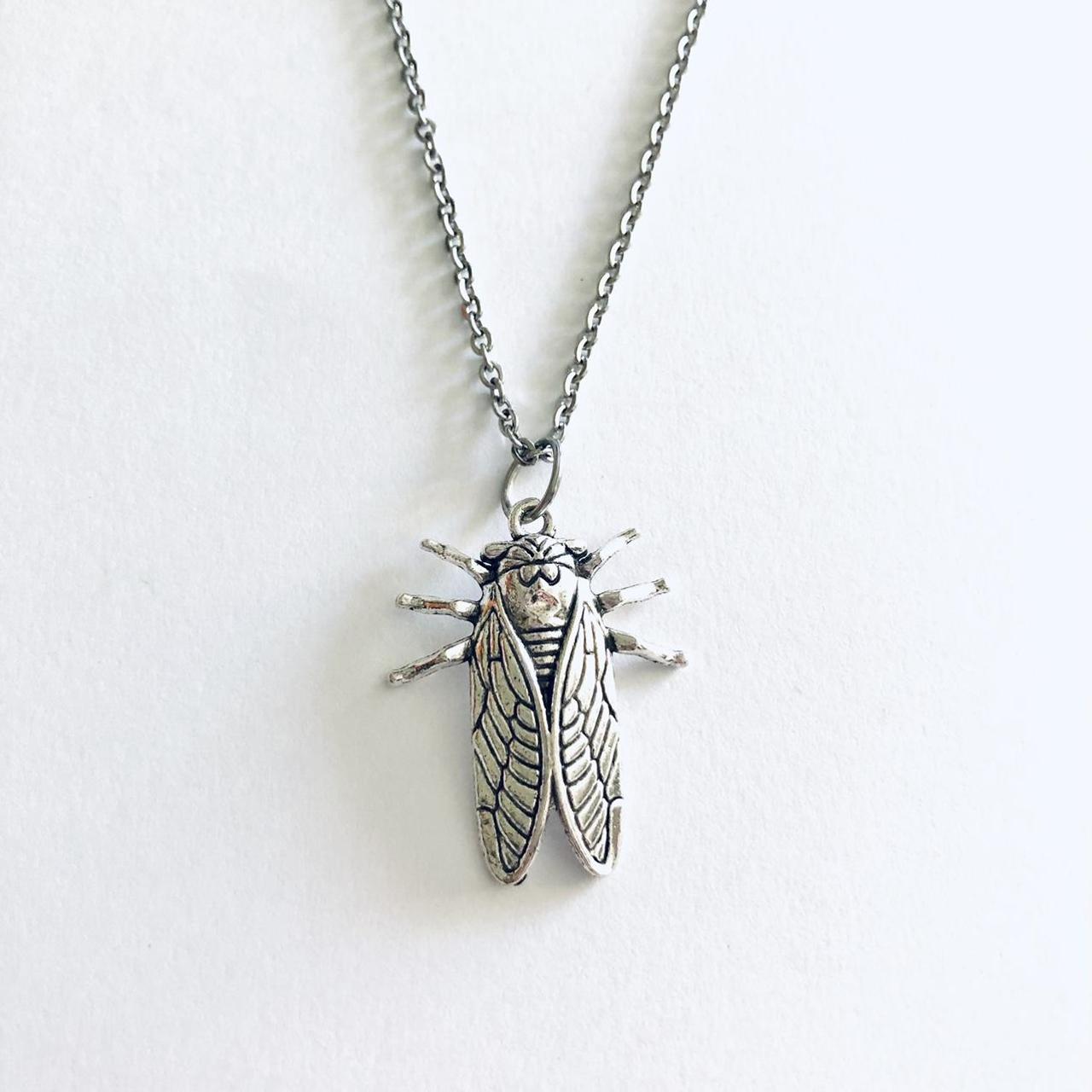Cockroach necklace, silver cicada necklace, bug fly... - Depop