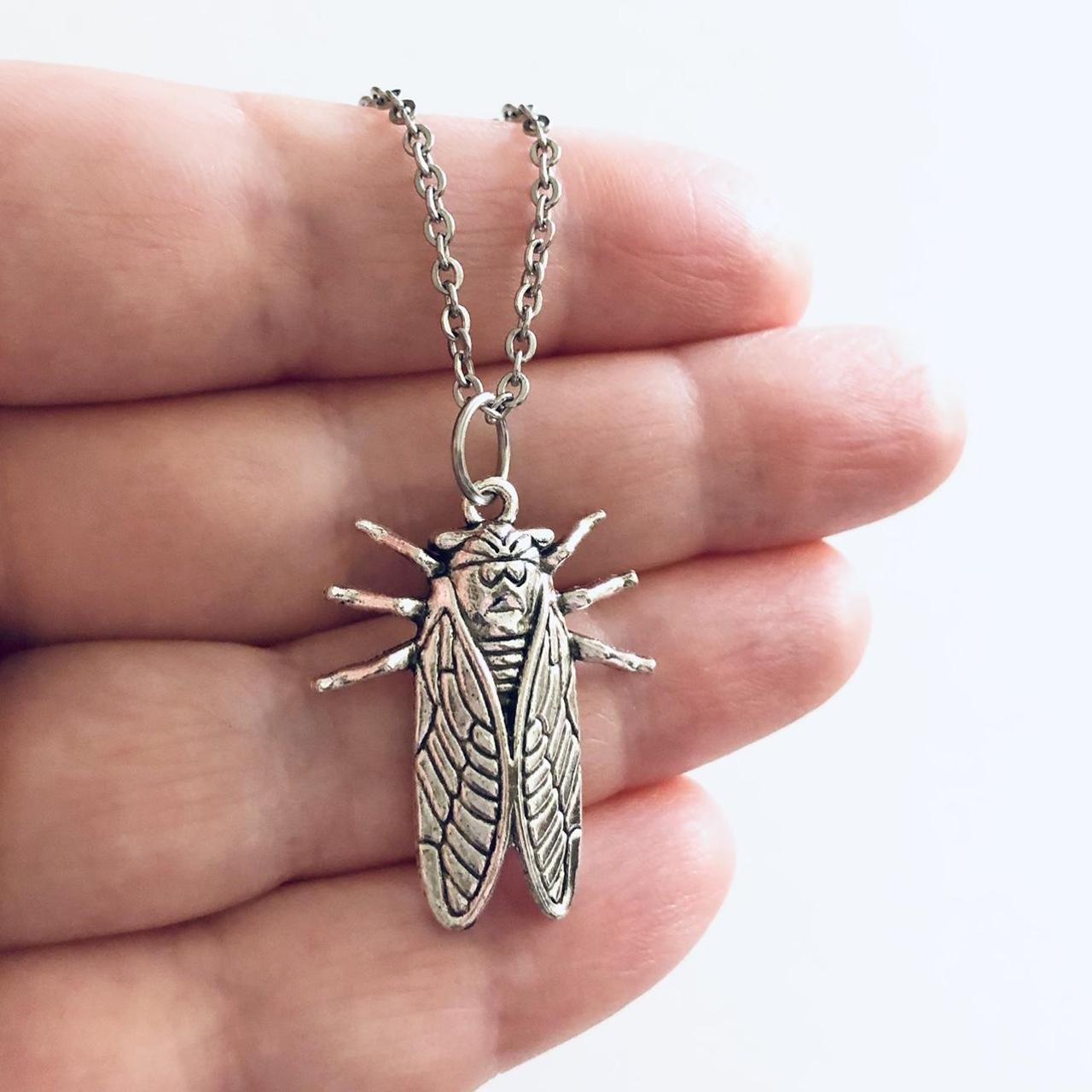Cockroach necklace, silver cicada necklace, bug fly... - Depop