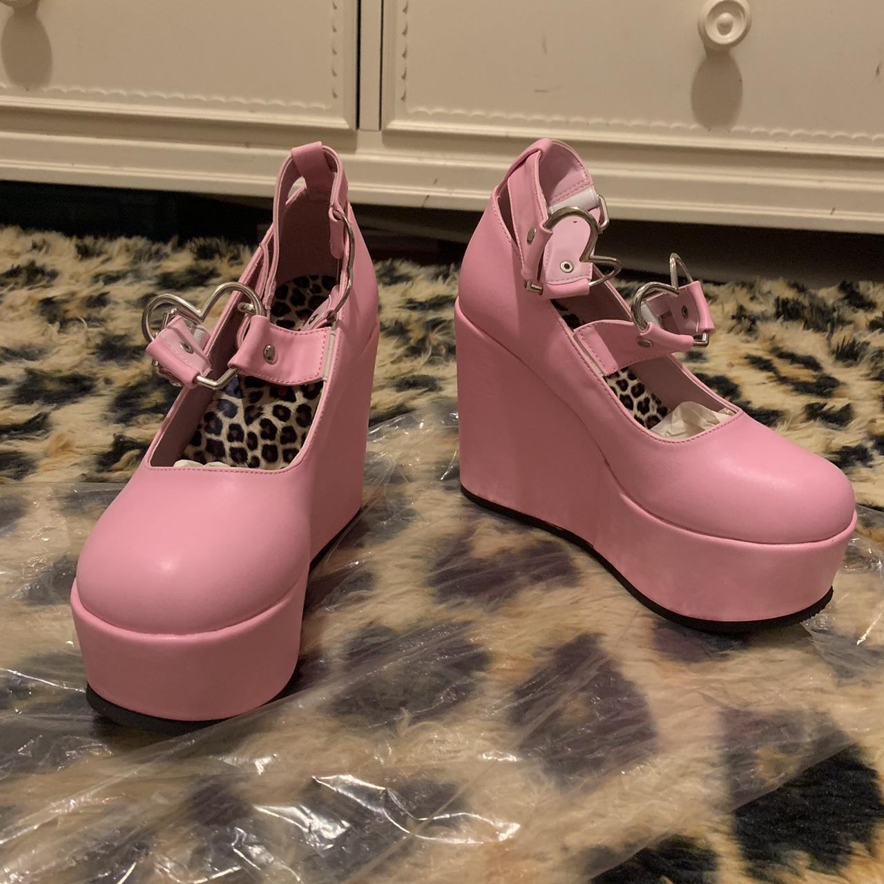 bubblegum pink platform demonias. size 8. only worn... - Depop
