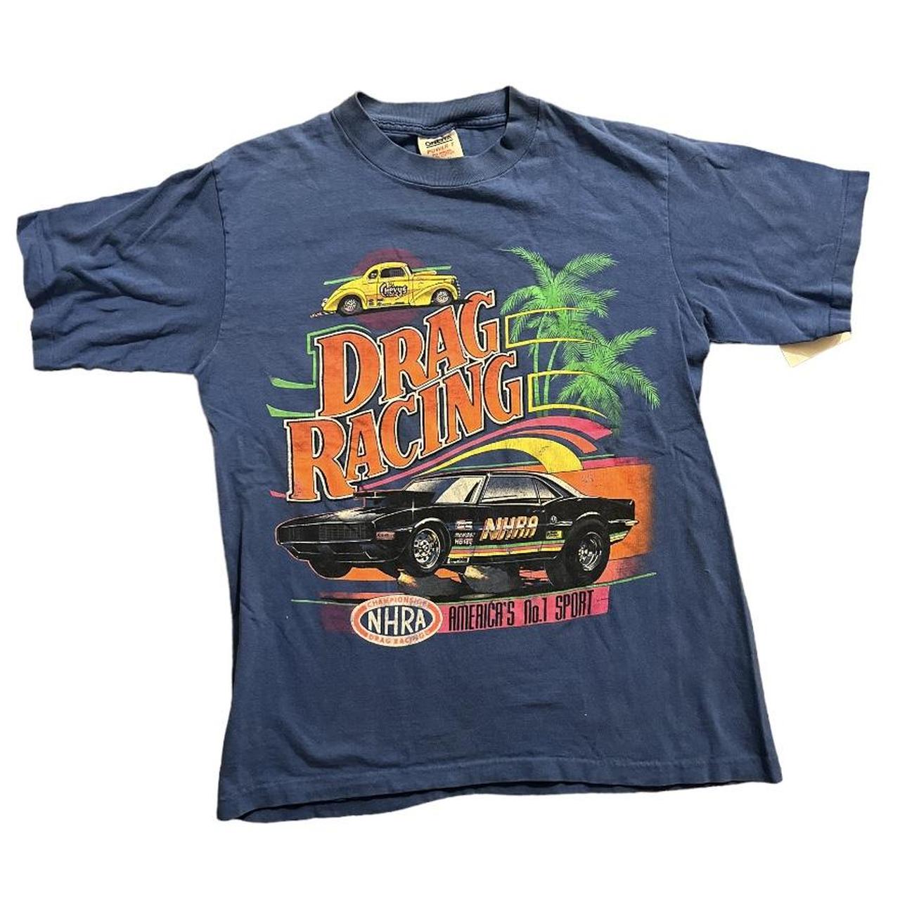 Vintage 90s Chevy drag racing tshirt Size large fit... - Depop