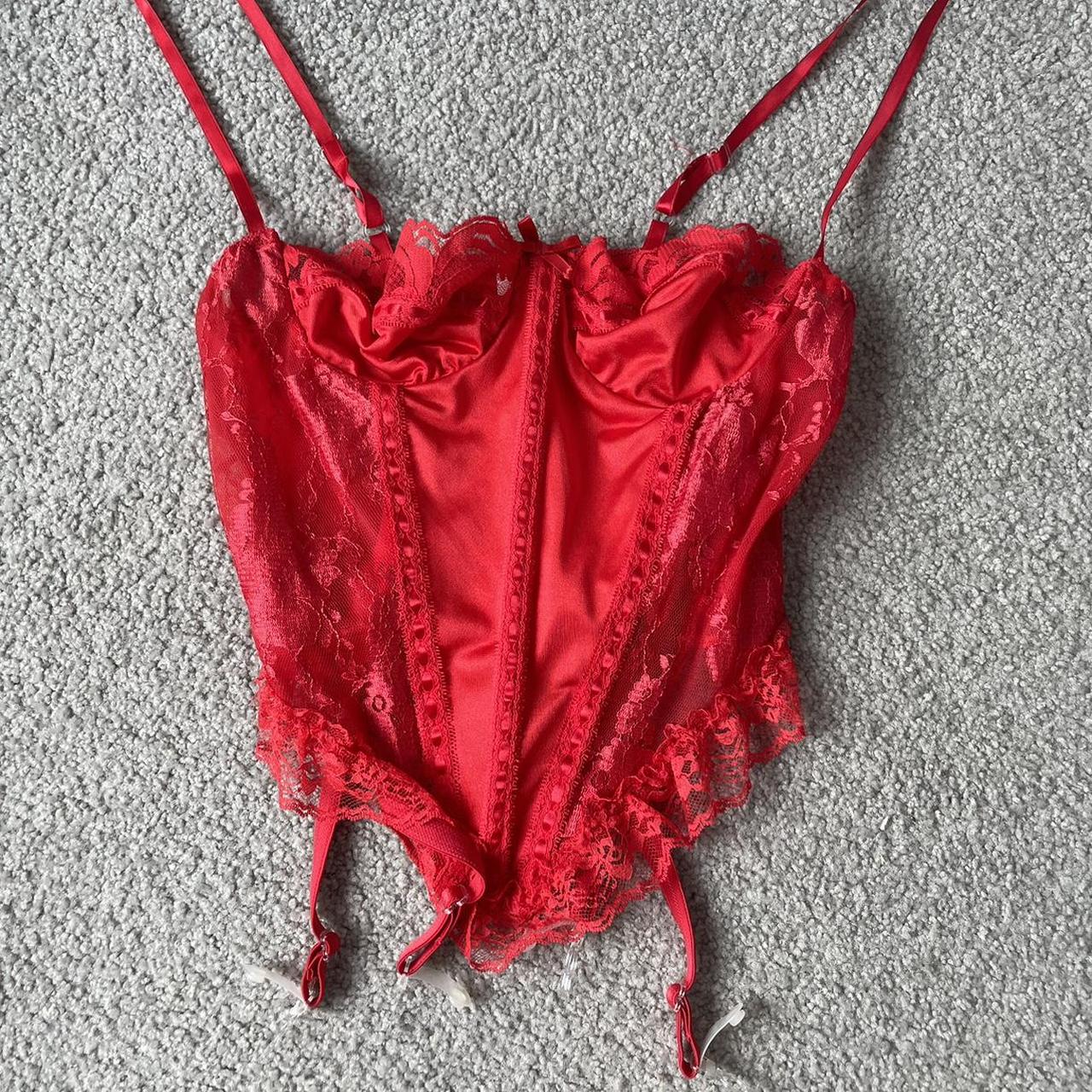 Escante inc red corset top, hardly worn Size... - Depop