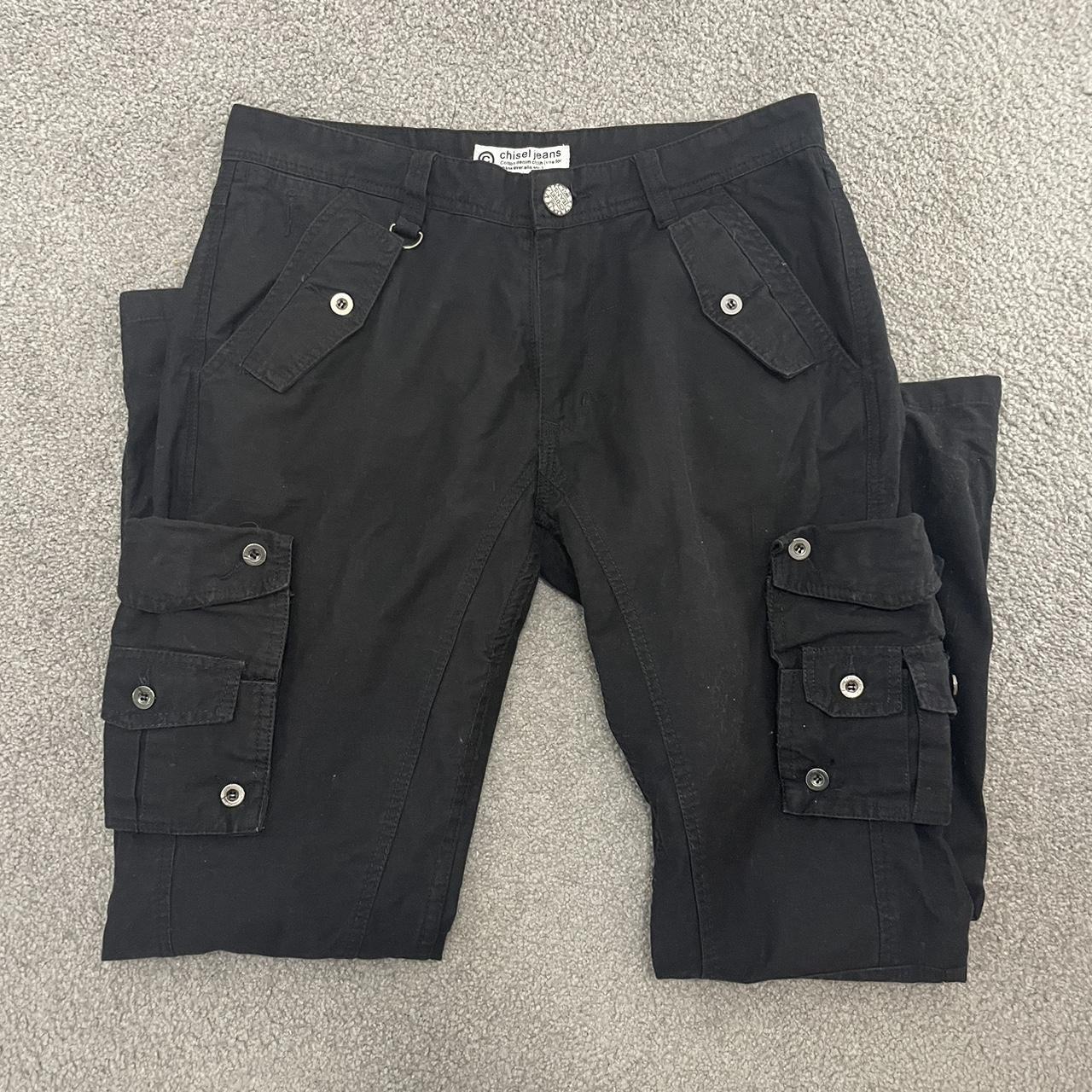 Black low waisted chisel cargo jeans in size 32”.... - Depop