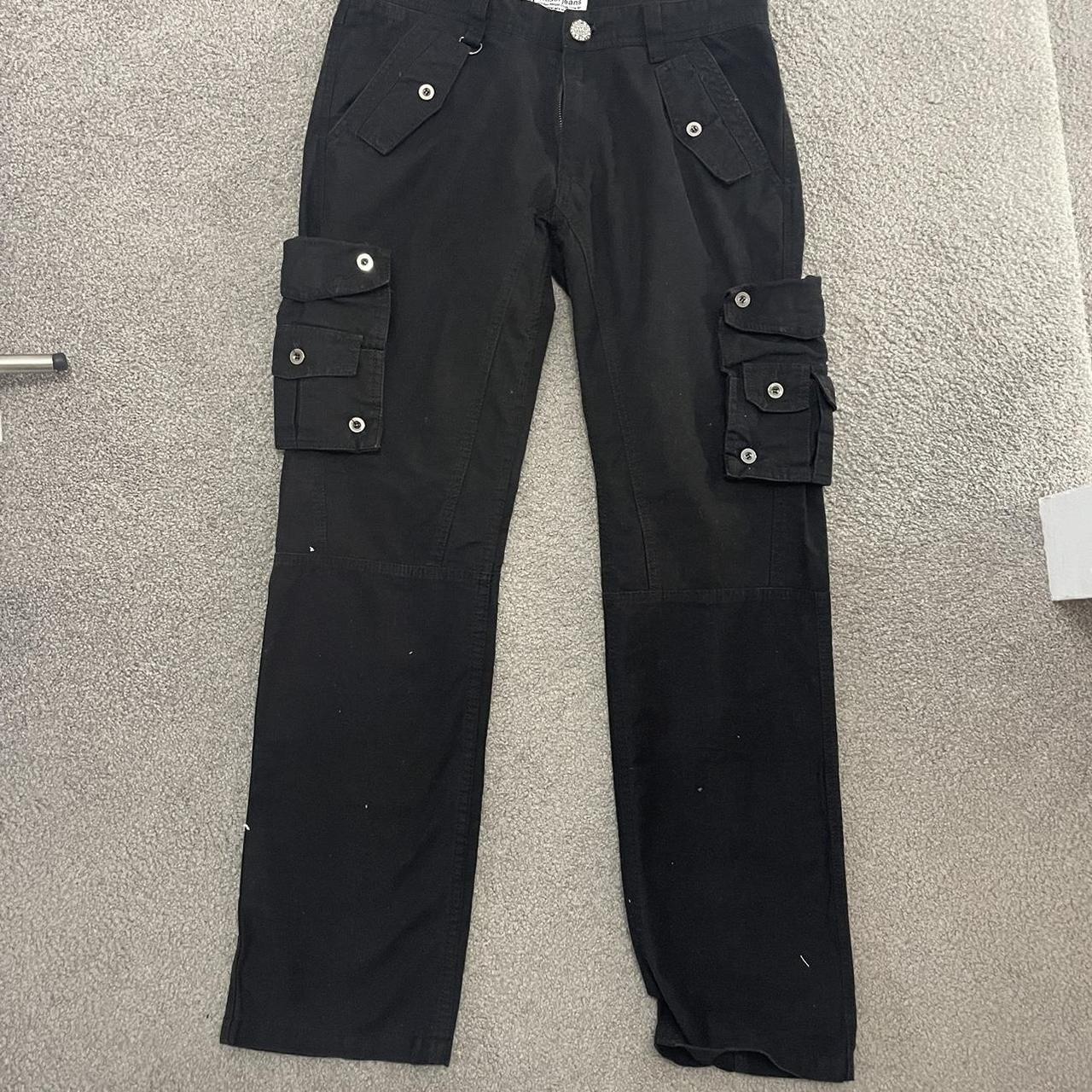 Black low waisted chisel cargo jeans in size 32”.... - Depop