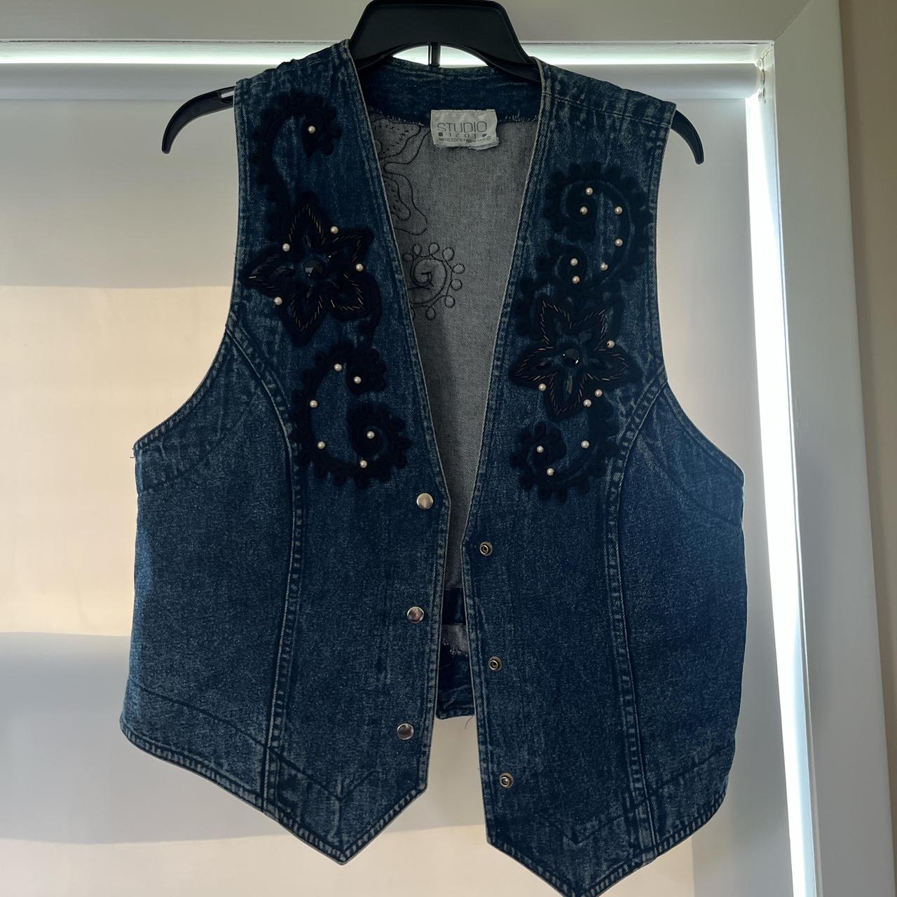 vintage jean vest with gorgeous embroidery... - Depop