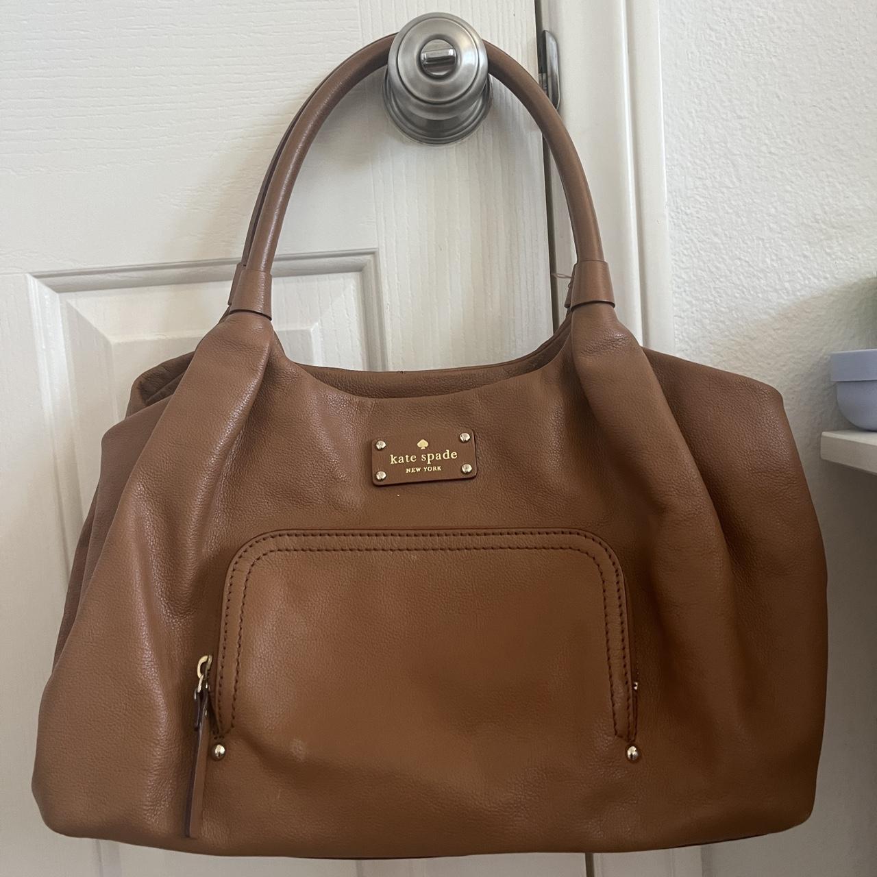 Kate Spade New York brown leather tote bag. Outside... - Depop