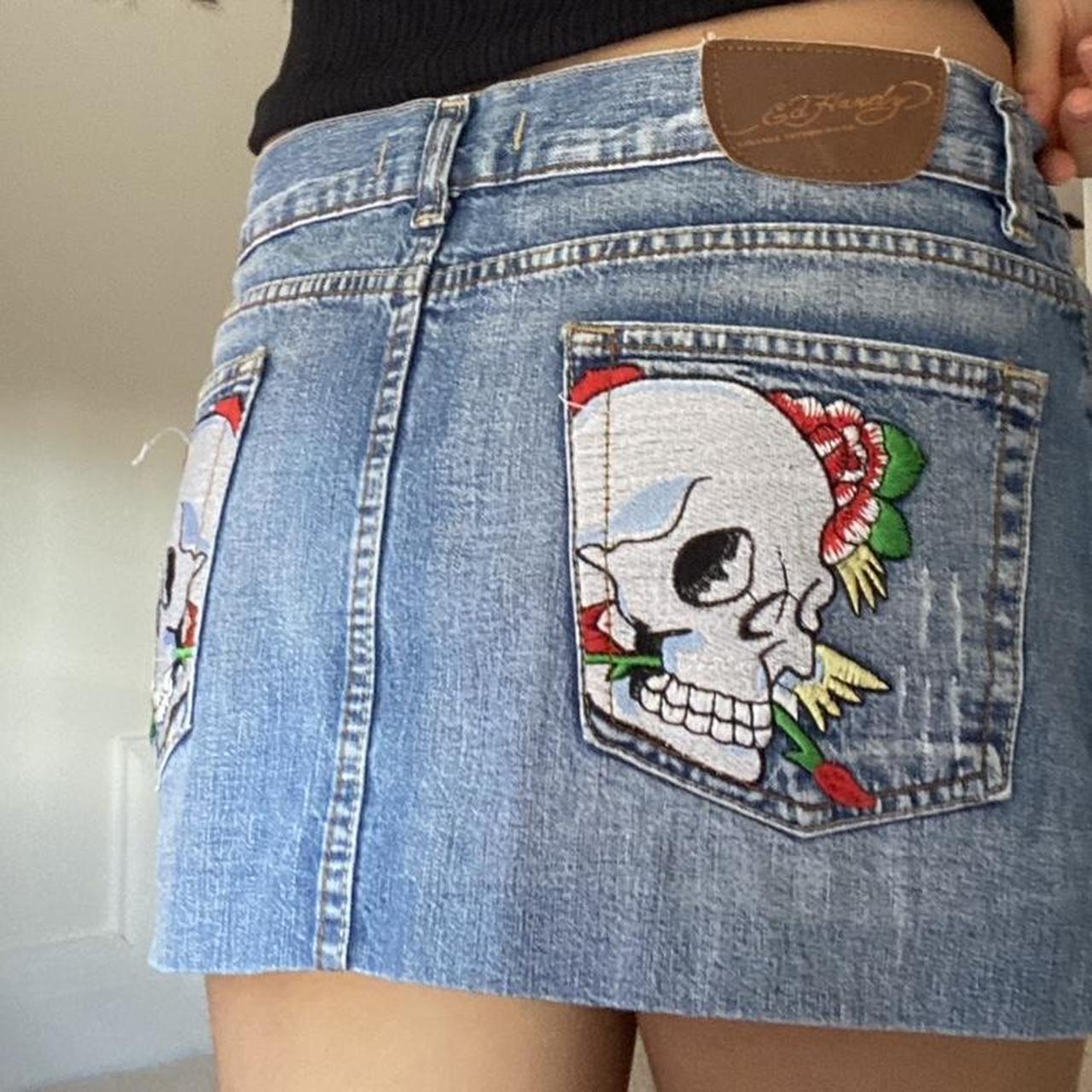 Vintage Ed Hardy denim skirt Vintage Mini skirt Ed... - Depop