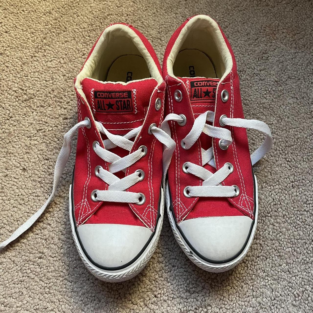 kids red converse sneakers gently worn size... - Depop