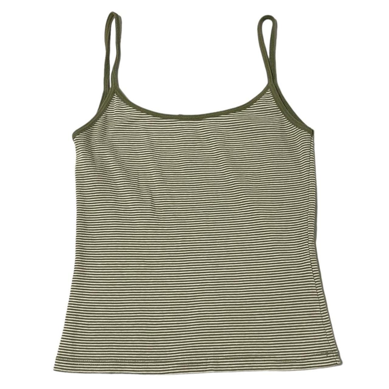 brandy melville striped tank top -light green/white... - Depop