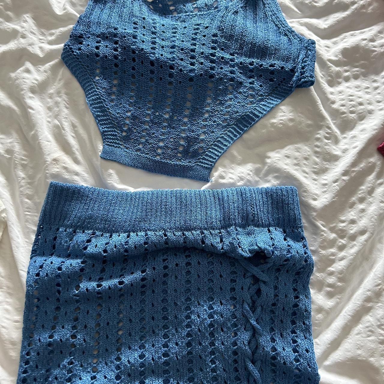Blue knitted set - perfect for summer and festivals... - Depop