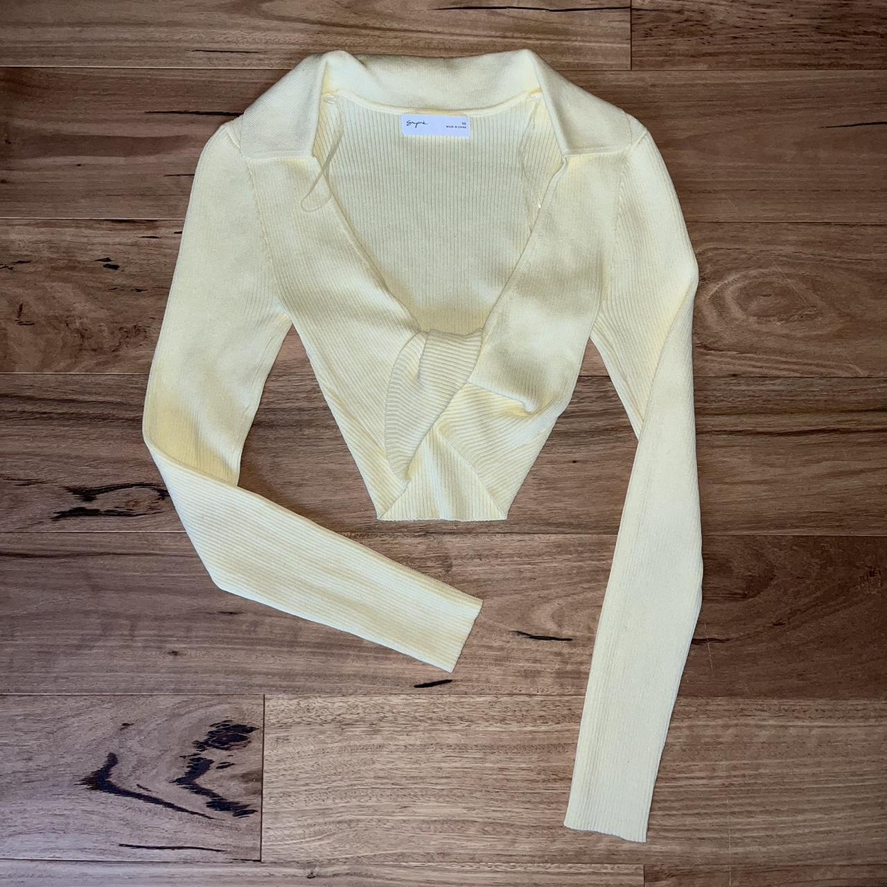 Pastel Yellow twist knot ribbed long sleeve top with... - Depop