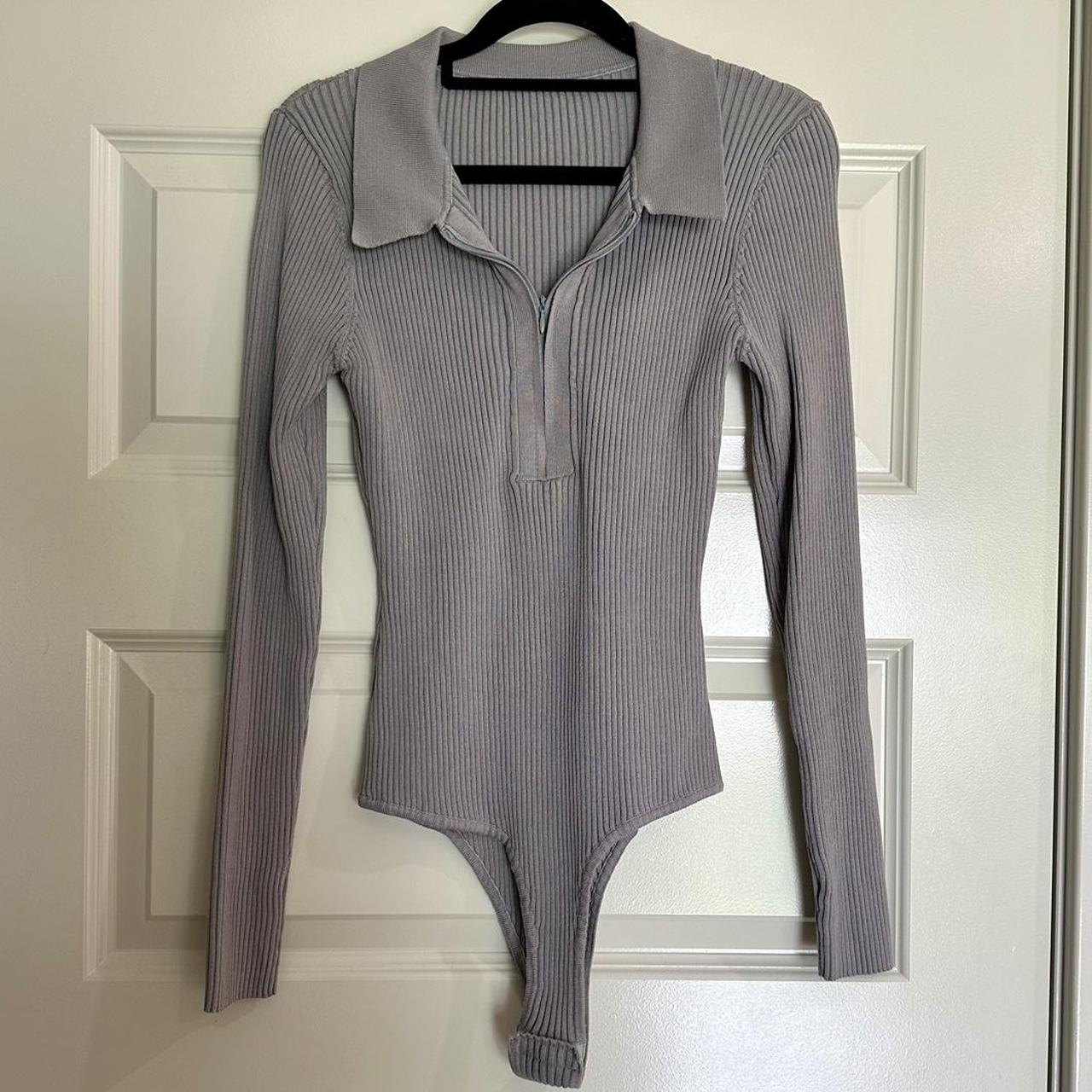 Cider grey bodysuit with quarter zip and collar.... - Depop