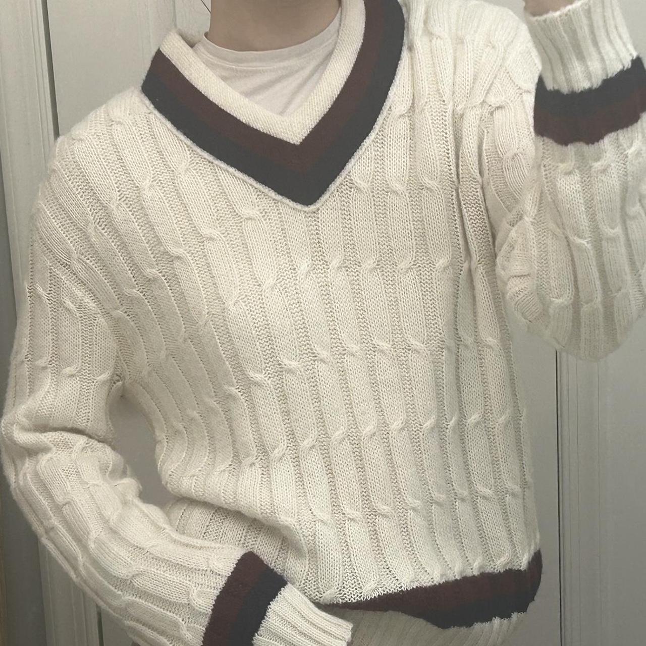 Vintage v-neck sweater -Navy blue and maroon lining... - Depop