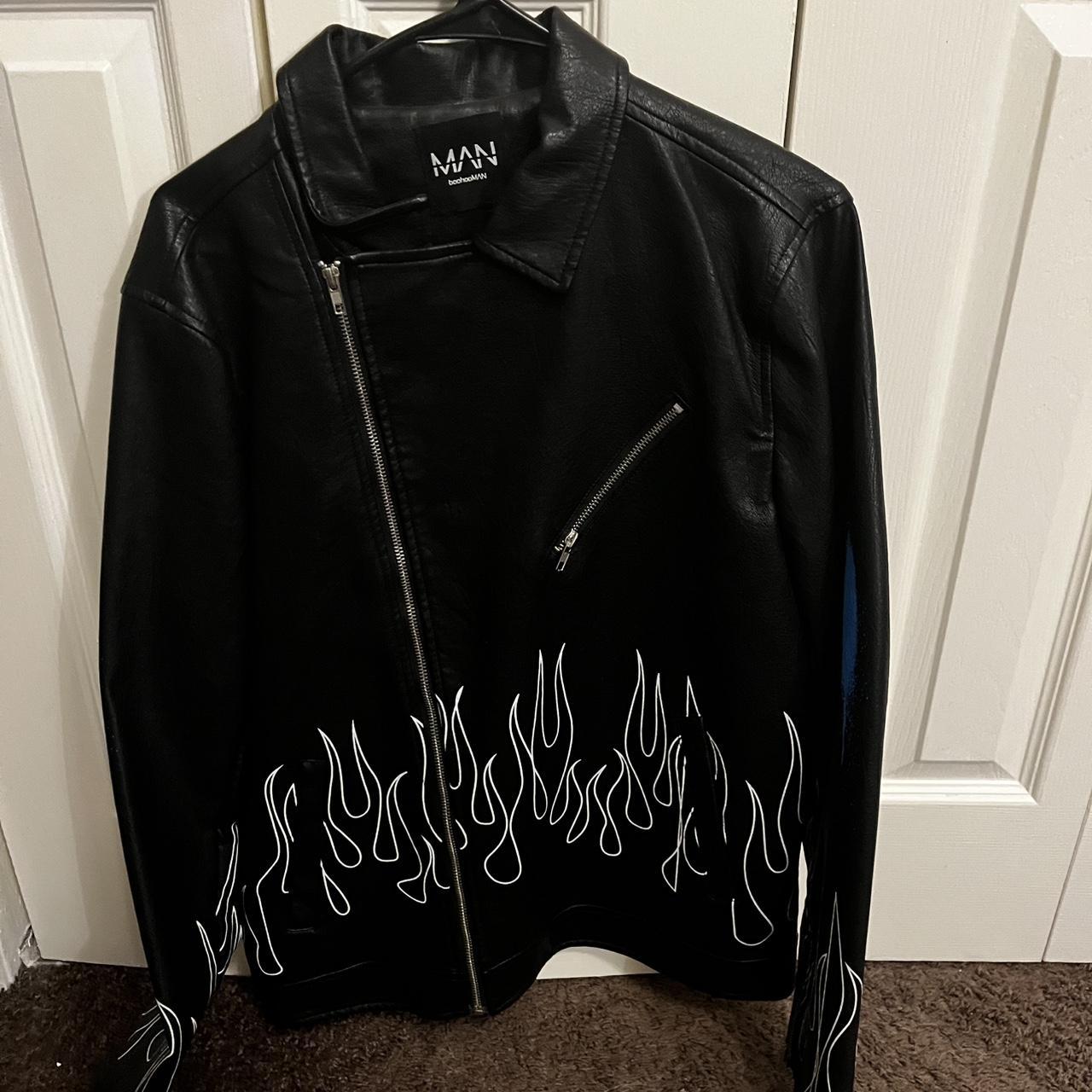 BoohooMAN black leather biker jacket Size medium - Depop