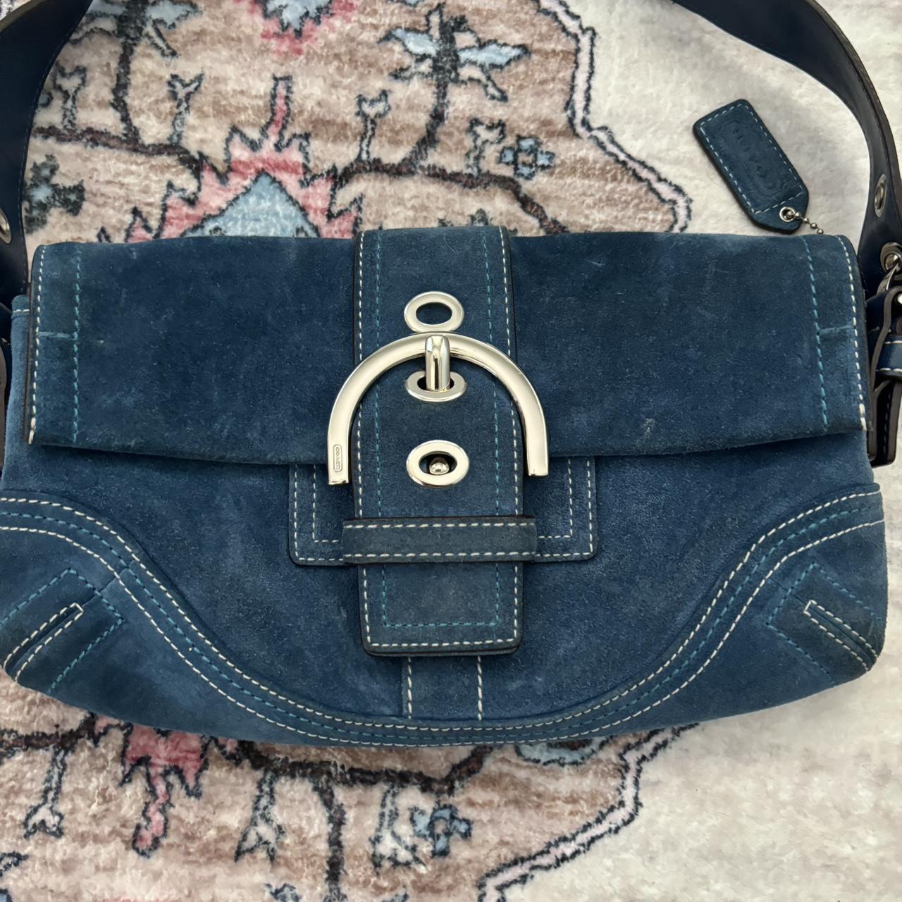 Coach blue suede shoulder mini bag #y2k #coach - Depop