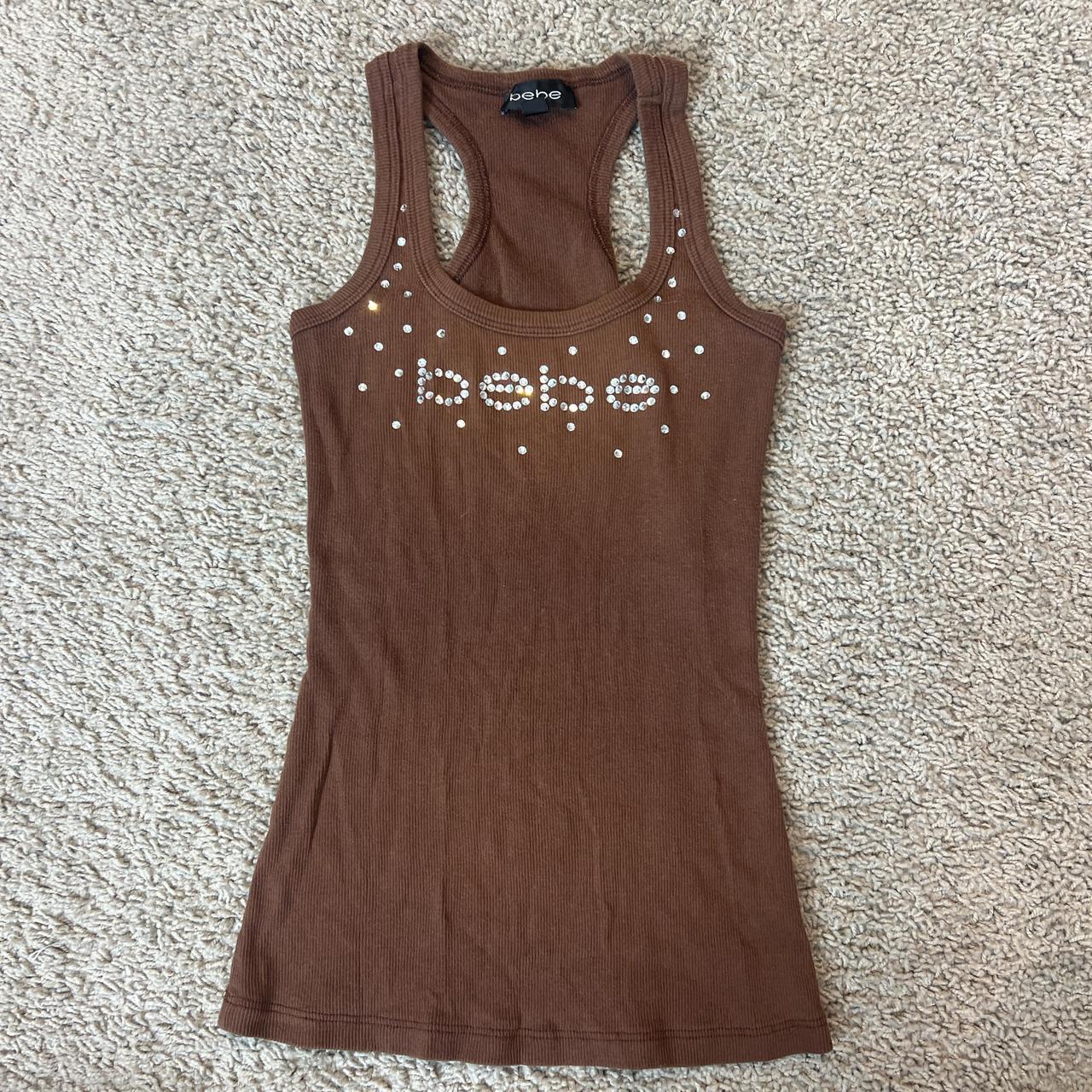 Bebe brown rhinestones tank Size: s - Depop