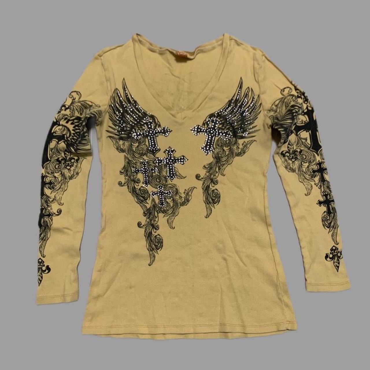 Vintage Y2K ‘Rouge USA’ Affliction style cross long... - Depop