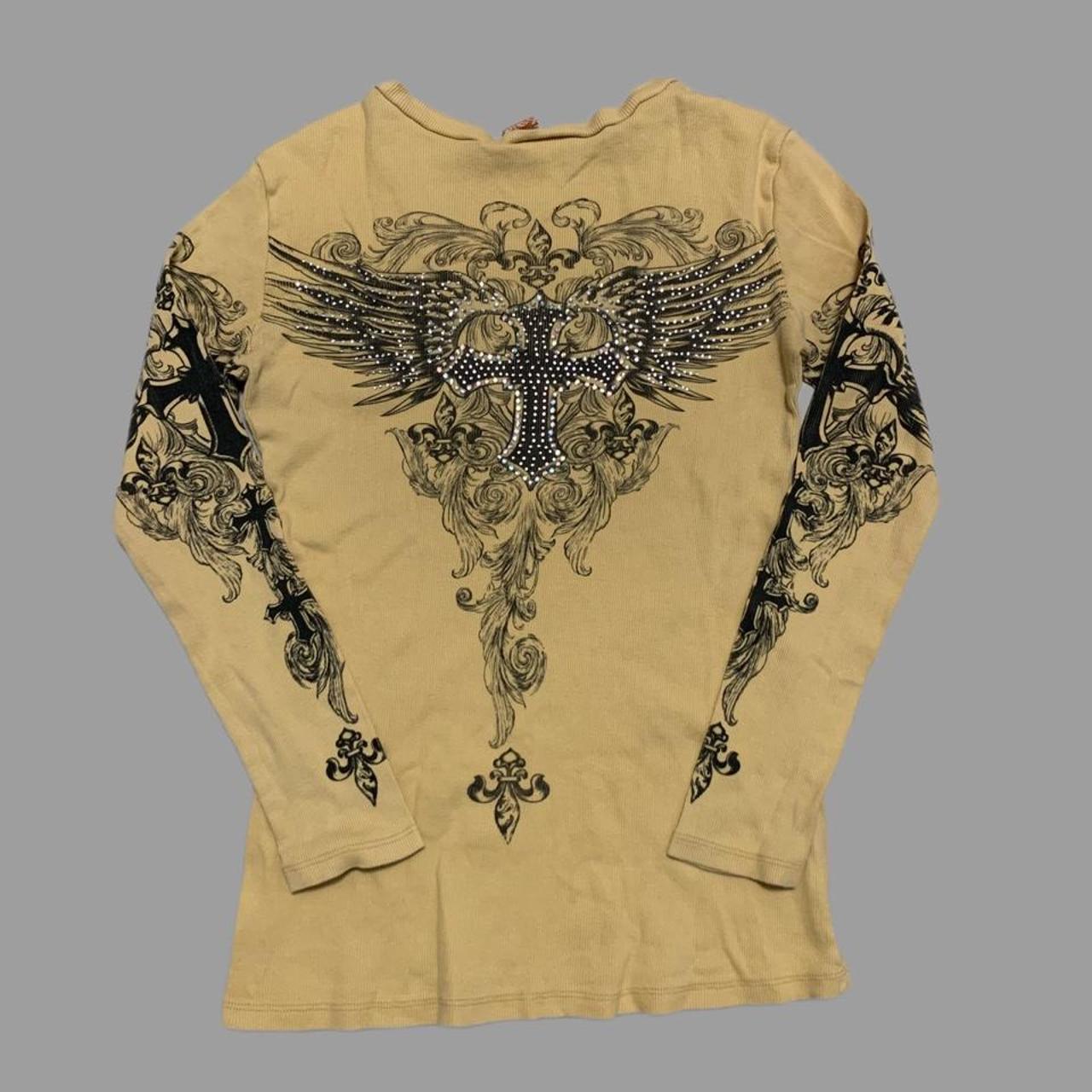 Vintage Y2K ‘Rouge USA’ Affliction style cross long... - Depop