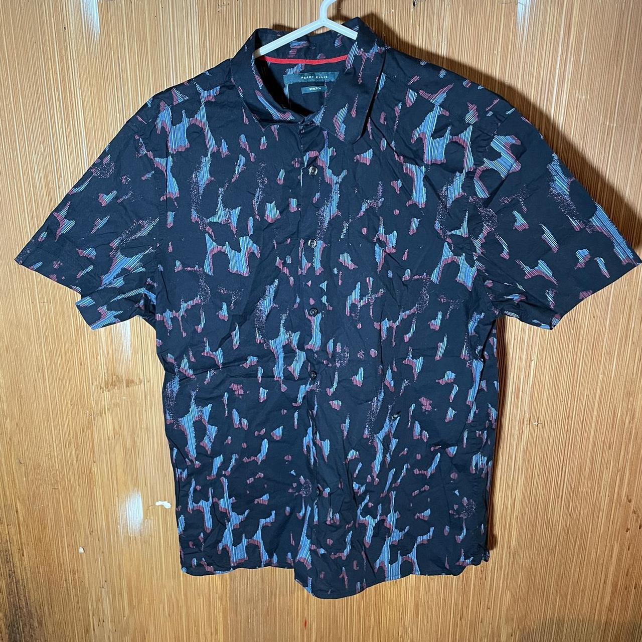 large digital camouflage Perry Ellis button up tshirt - Depop