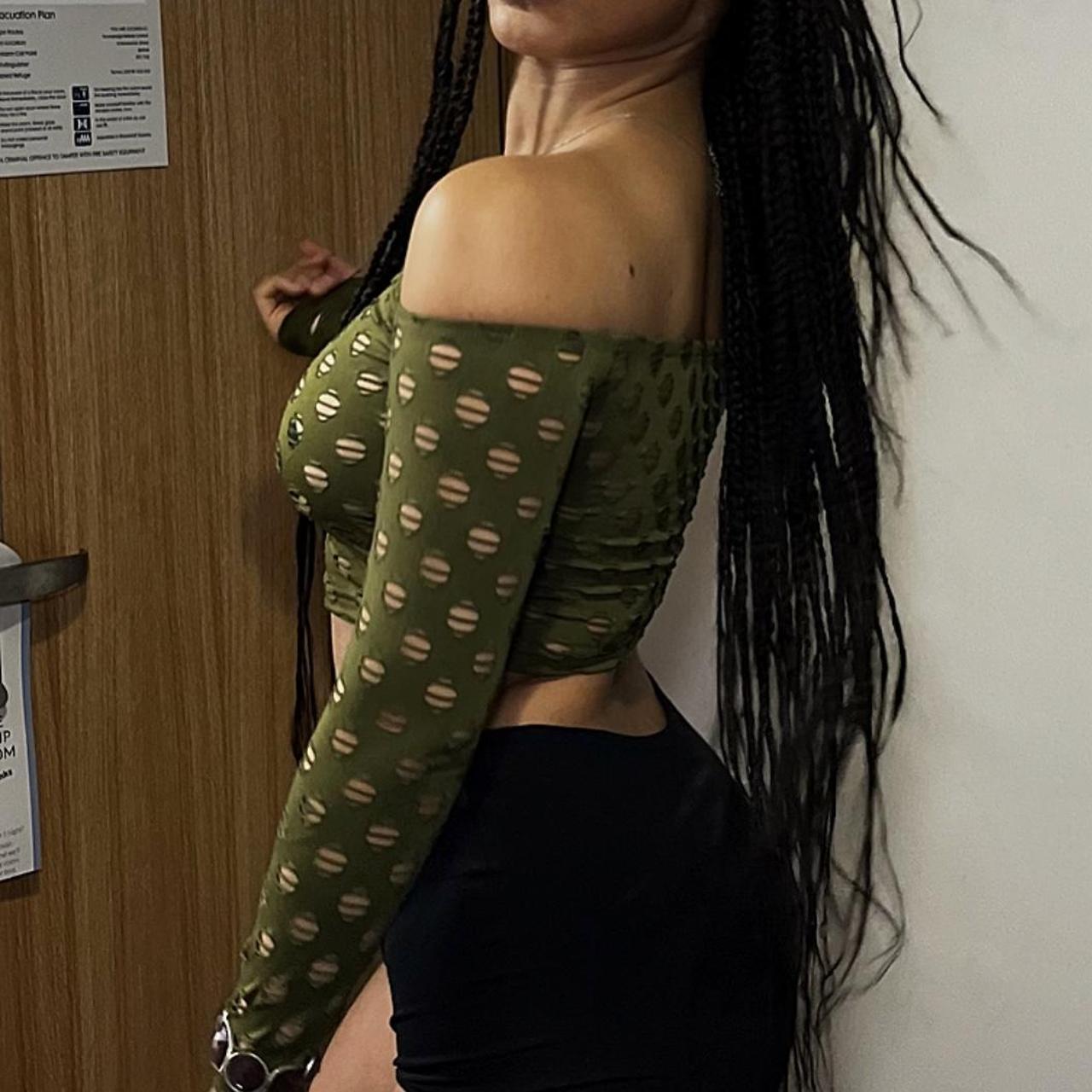 green off the shoulder top v flattering perfect for... - Depop