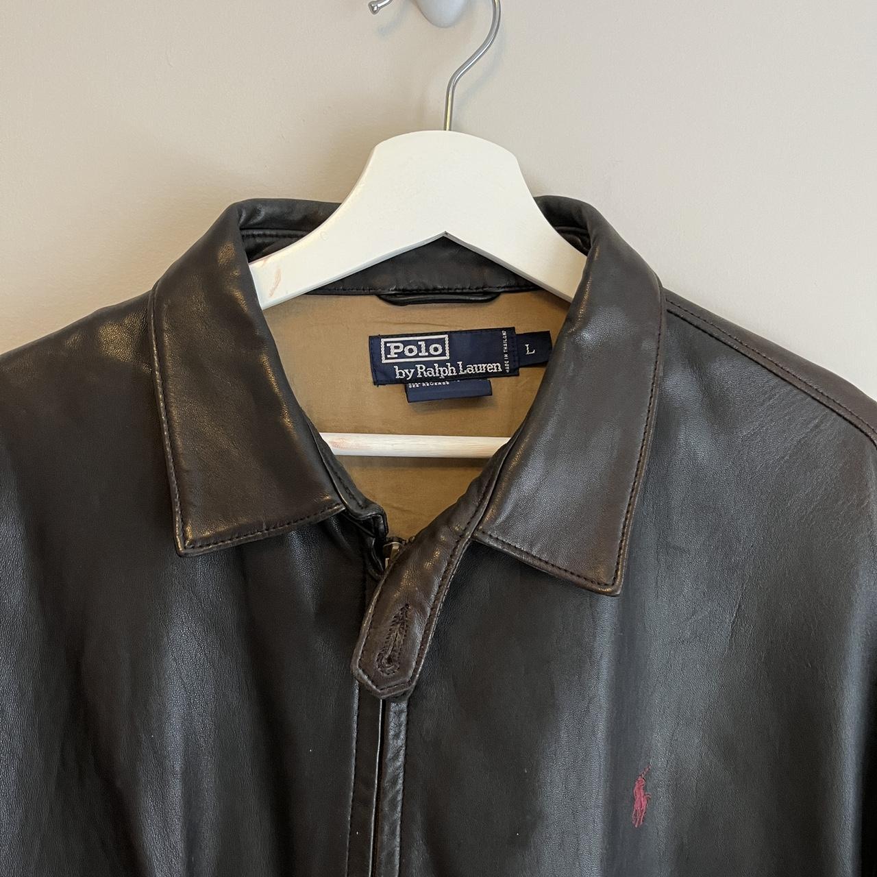 Polo Ralph Lauren brown leather jacket, size large.... - Depop