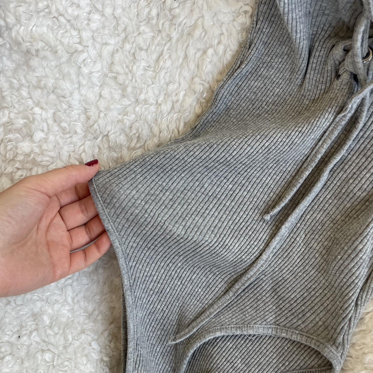 Ribbed Grey Bodysuit - Depop