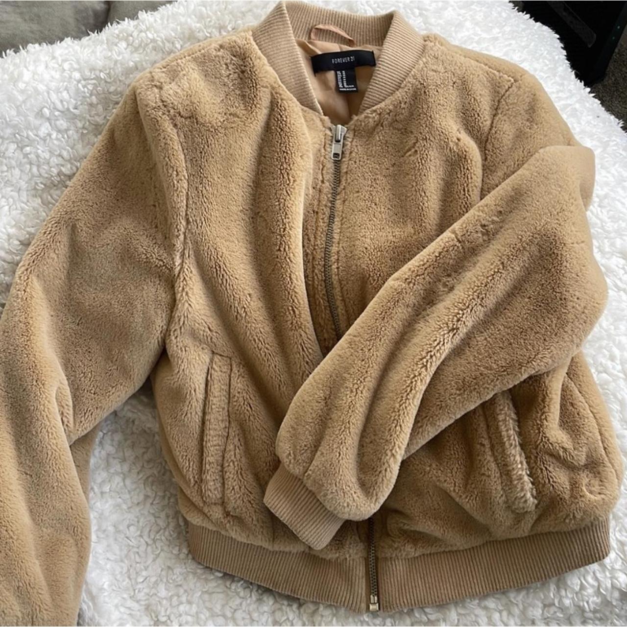 Fuzzy Bomber Jacket Size M - Depop