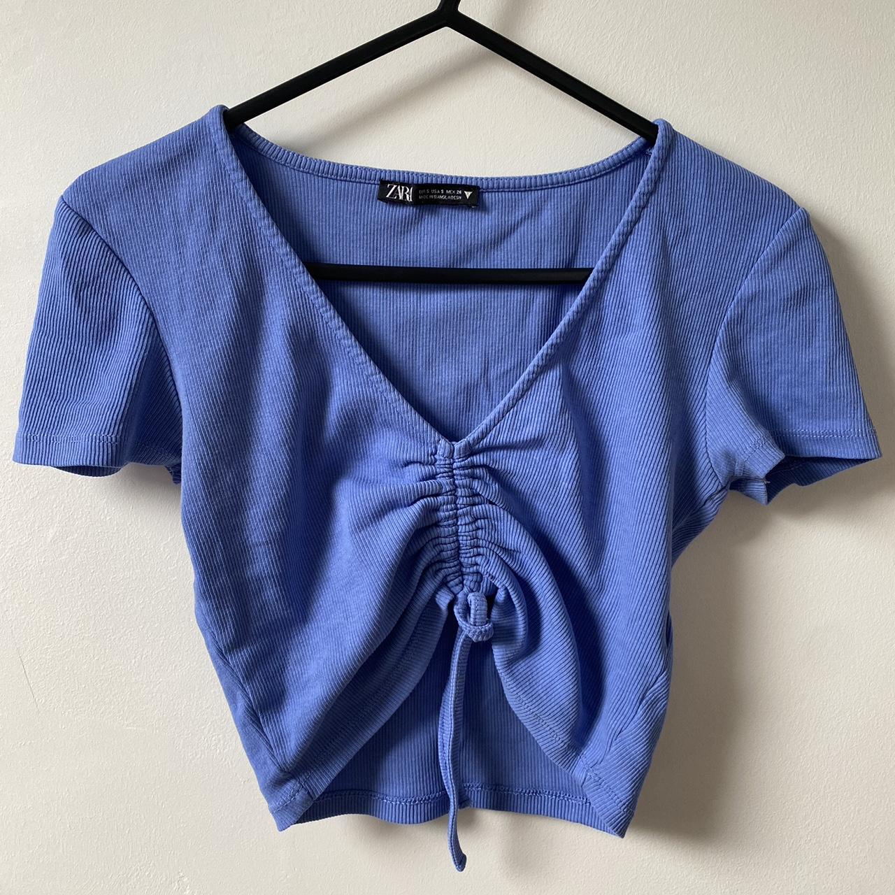 Blue crop top from Zara size S perfect for summer or... - Depop