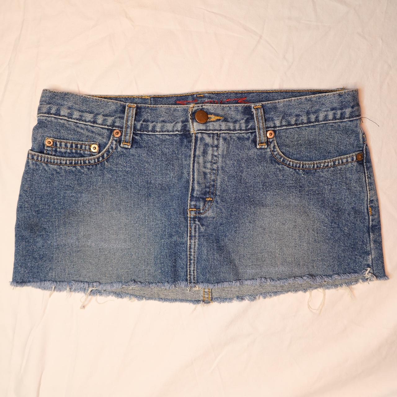 Vintage micro mini blue denim jean skirt. size... - Depop