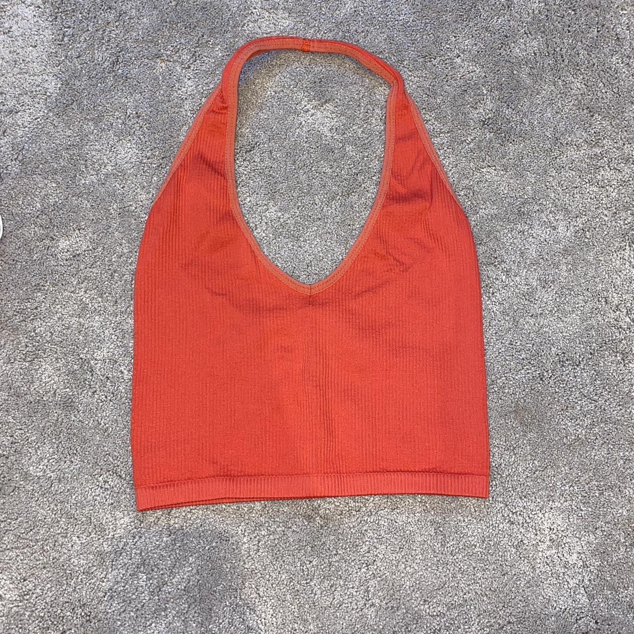 UO ribbed seamless halter neck top ⭐️red/coral... - Depop