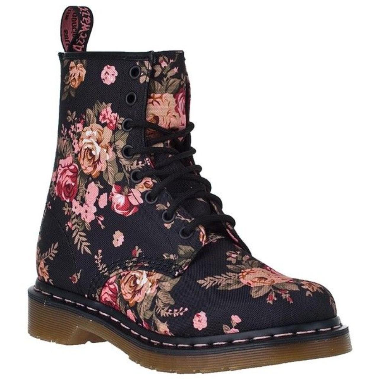 Doc Martens Rose Floral Print Canvas 1460 Boots... | Depop