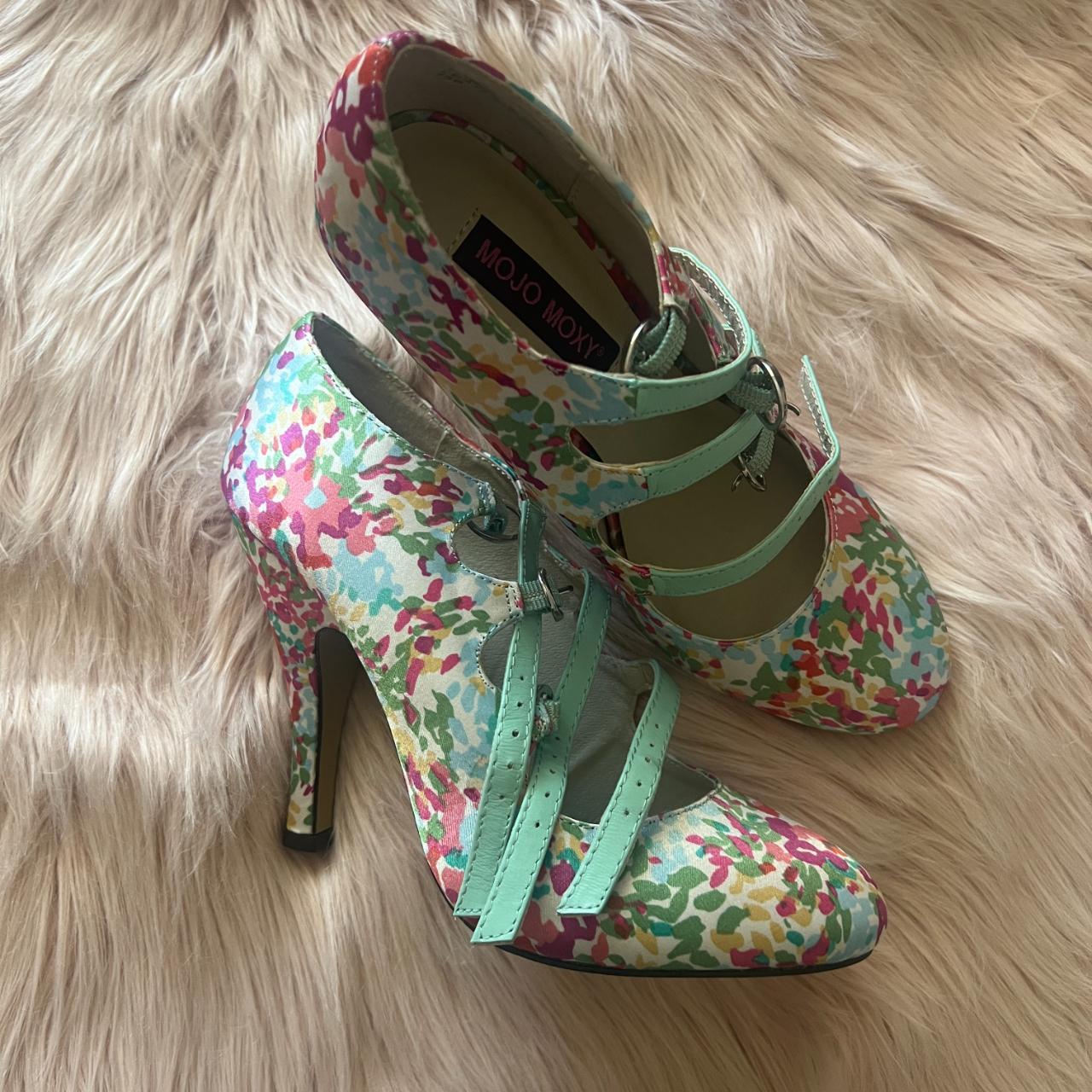 Mojo Moxy mint green floral print kitten heels.... | Depop