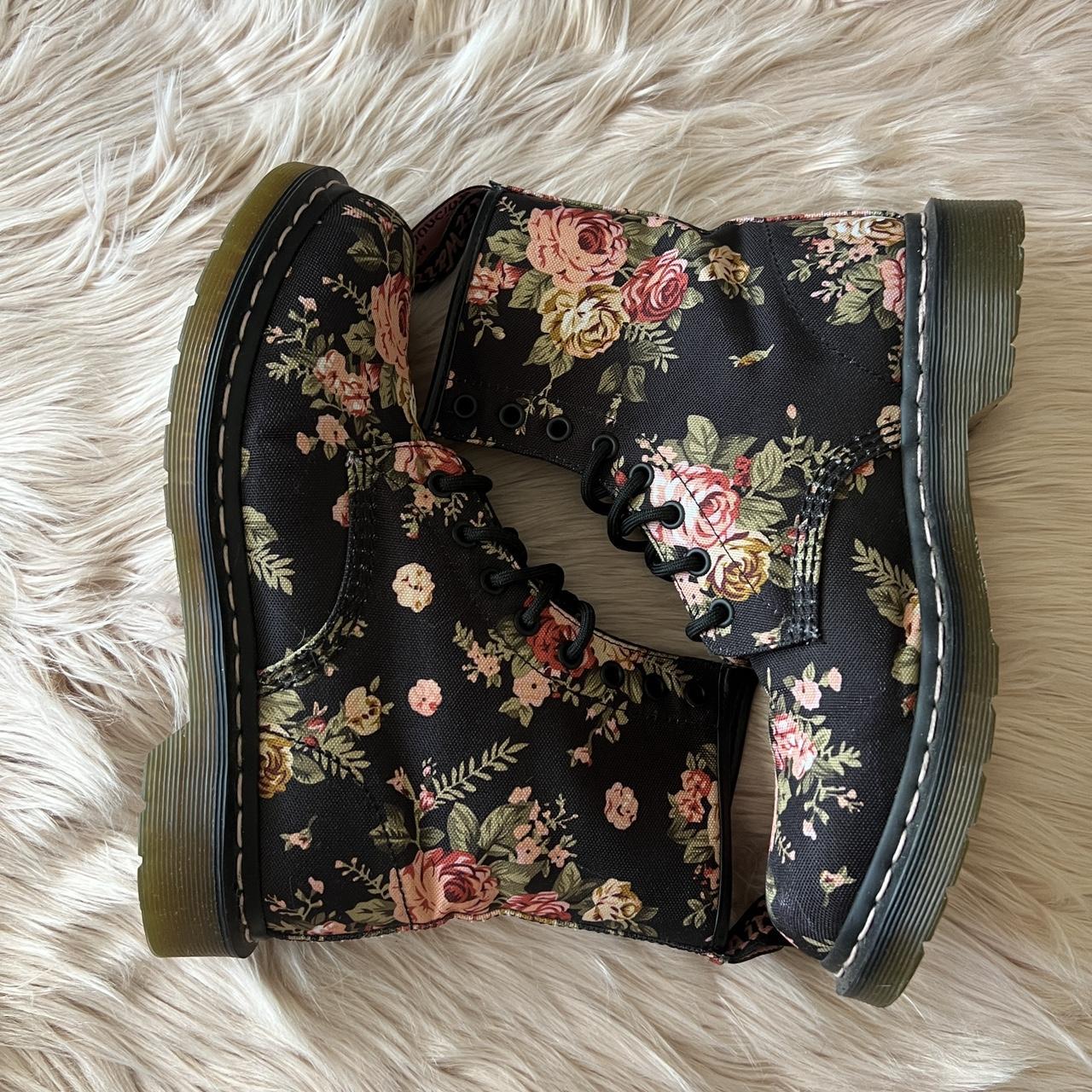 Doc Martens Rose Floral Print Canvas 1460 Boots... | Depop
