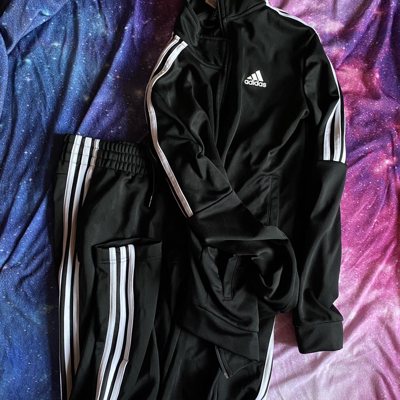 genuine full adidas black and white tracksuit... - Depop