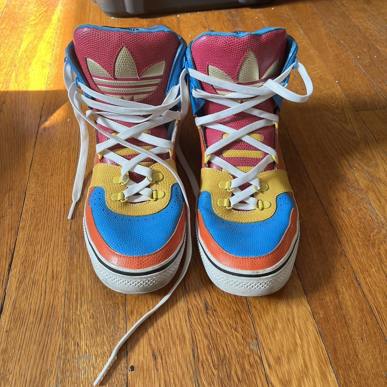 Jeremy Scott Men's Yellow and Blue Trainers | Depop