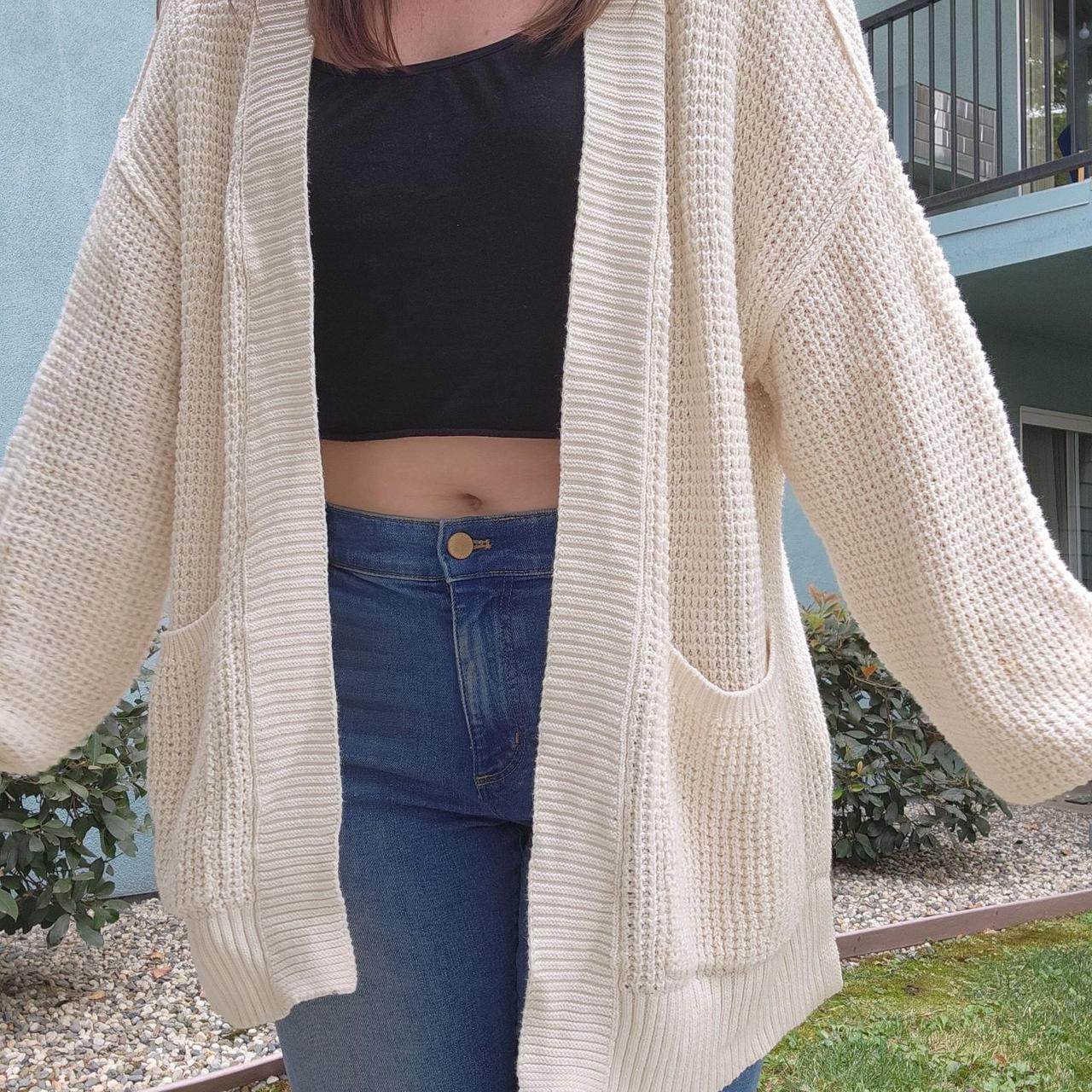 Coziest target cardigan EVER!! Knit white cardigan... - Depop