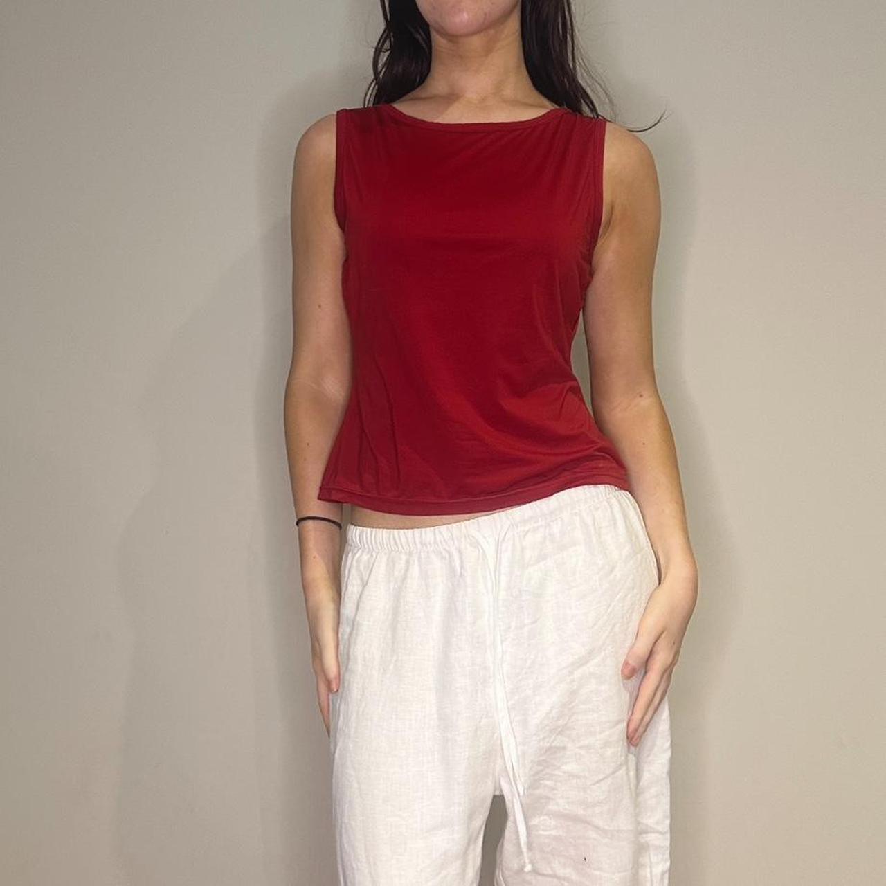 Perfect red boatneck vintage top - sleeveless... - Depop