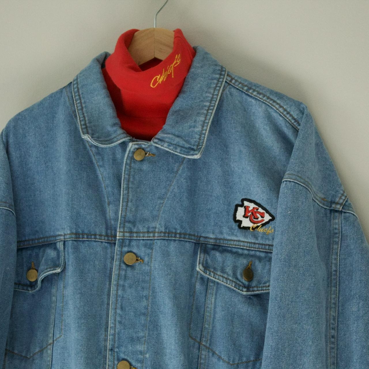 VINTAGE KANSAS CITY CHIEFS DENIM JACKET UNISEX I... - Depop