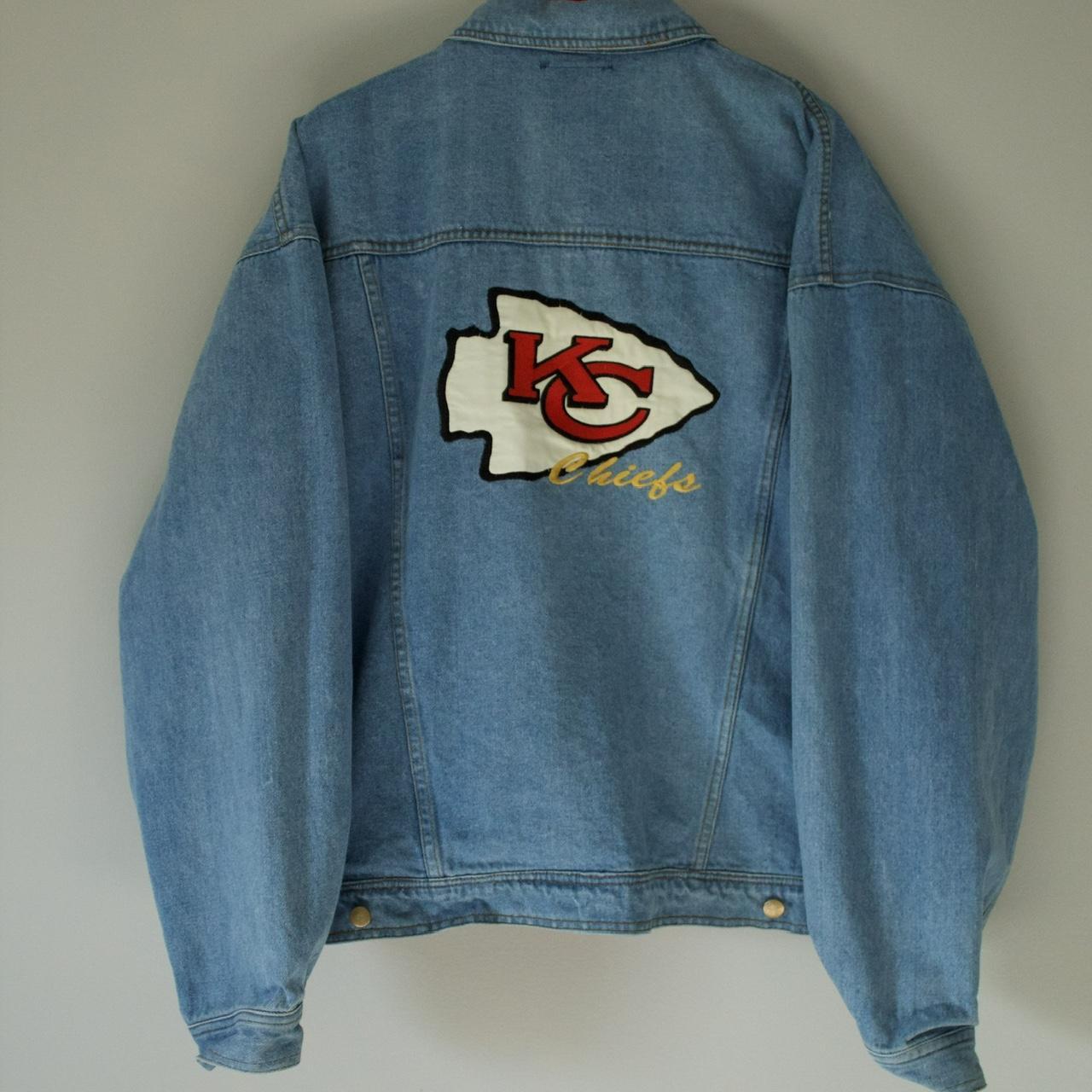 VINTAGE KANSAS CITY CHIEFS DENIM JACKET UNISEX I... - Depop
