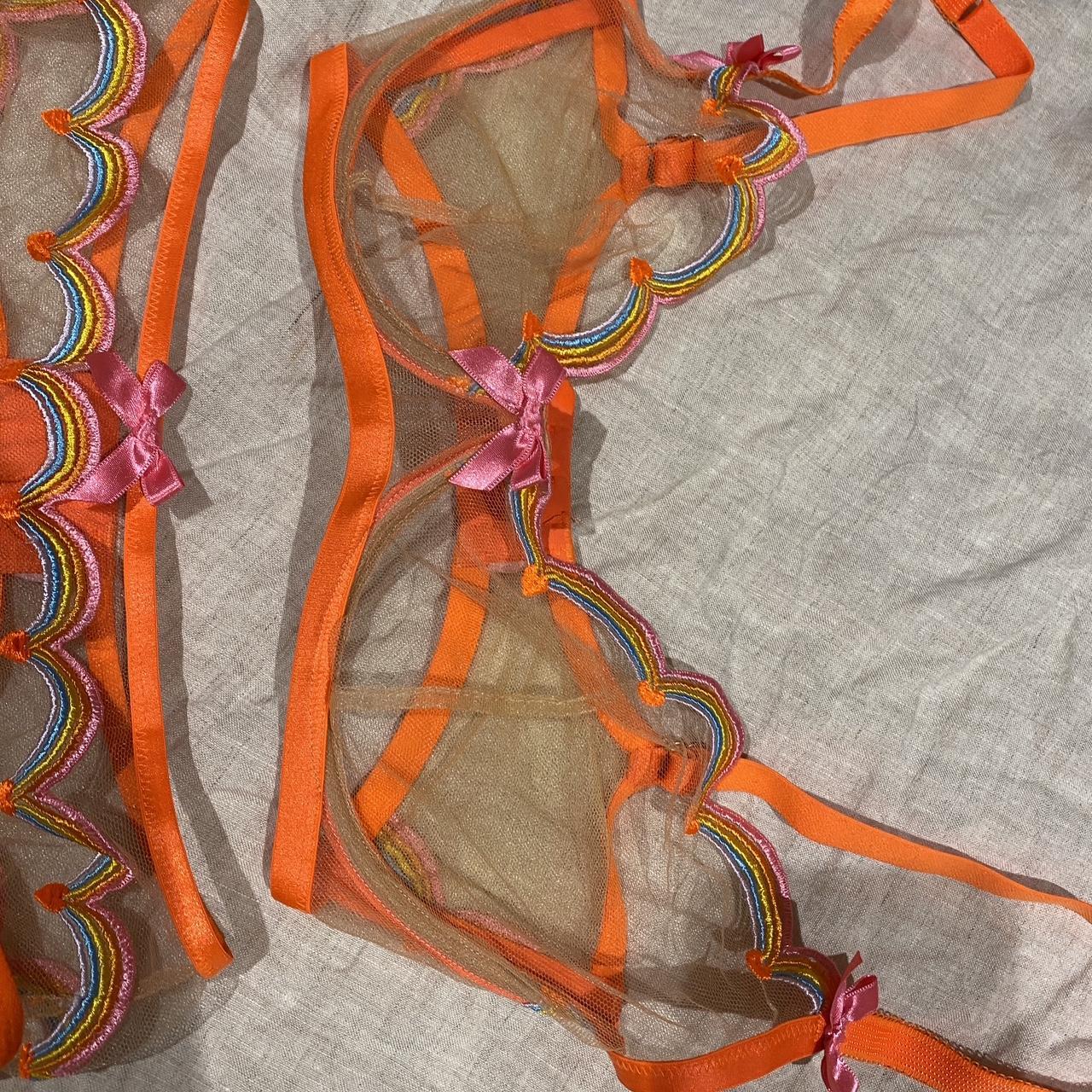 Agent provocateur Izzy set in neon orange/ rainbow... - Depop