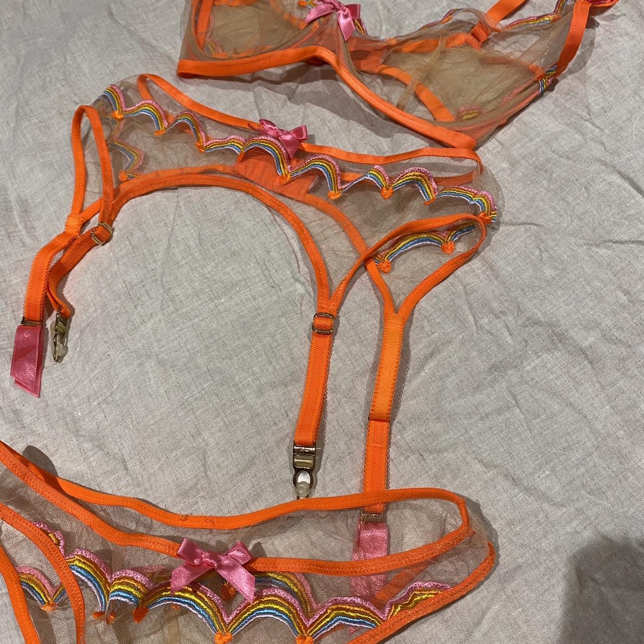 Agent provocateur Izzy set in neon orange/ rainbow... - Depop
