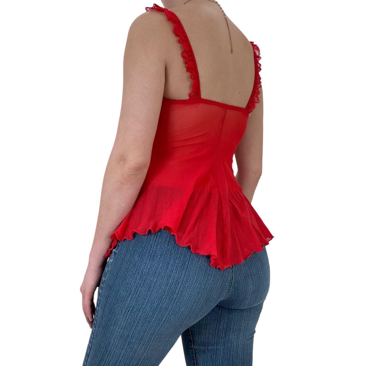 [#1032] [#23MR] 90s Vintage Red Mesh Top Fits... - Depop