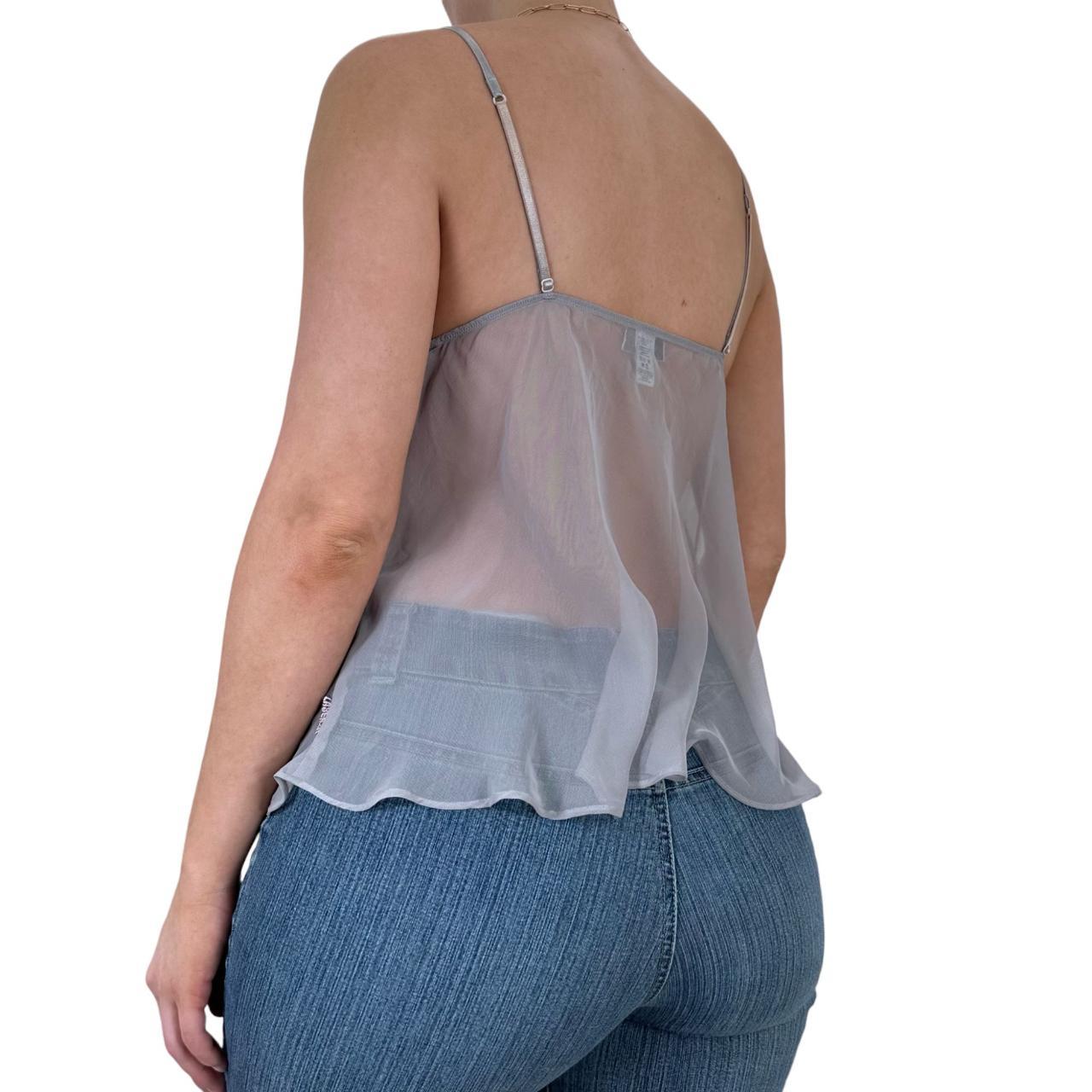 [#8388] [#23MR] 90s Vintage Mesh Gray Top Fits... - Depop