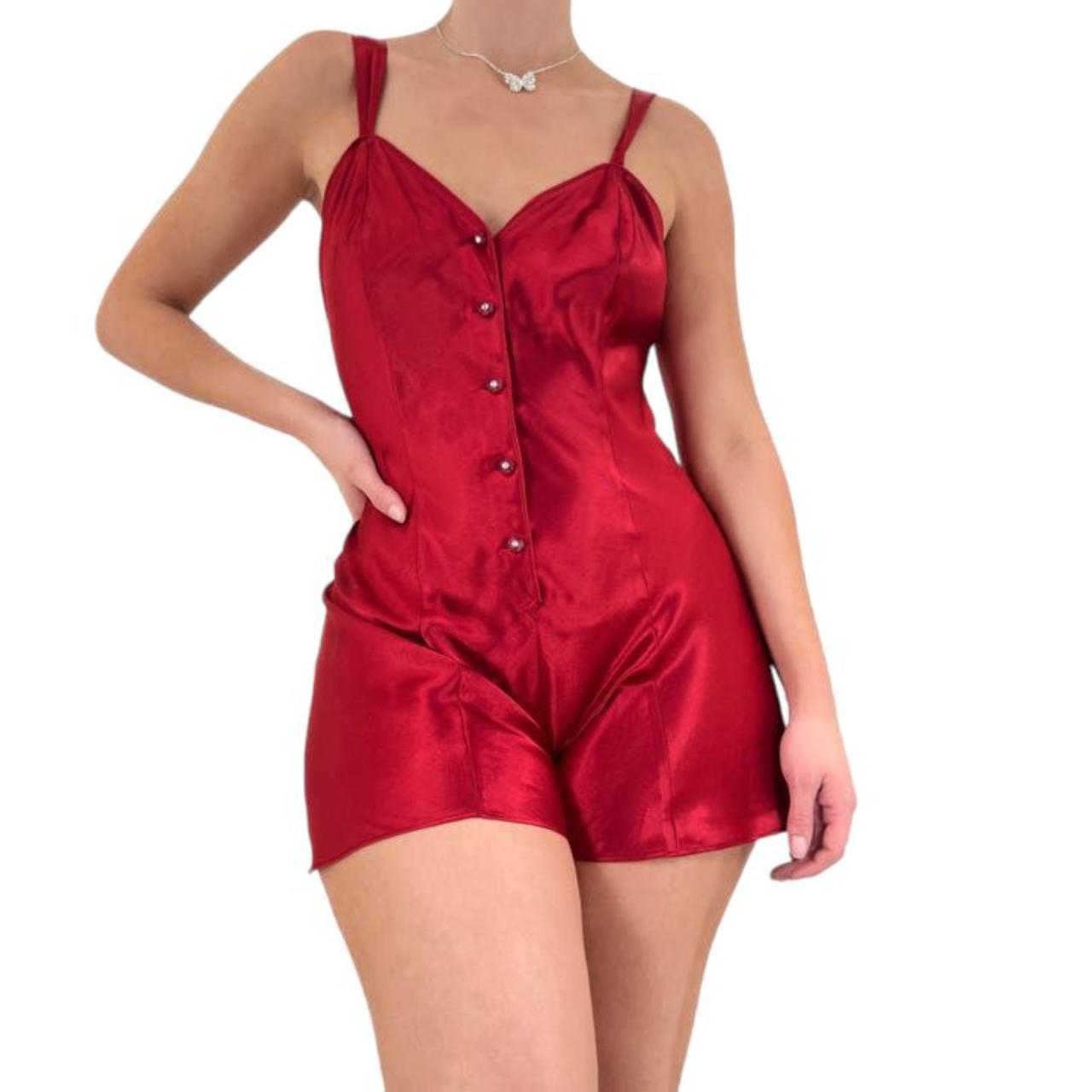 [#10092] [#23AP] 90s Vintage Red Satin Romper Fits... - Depop