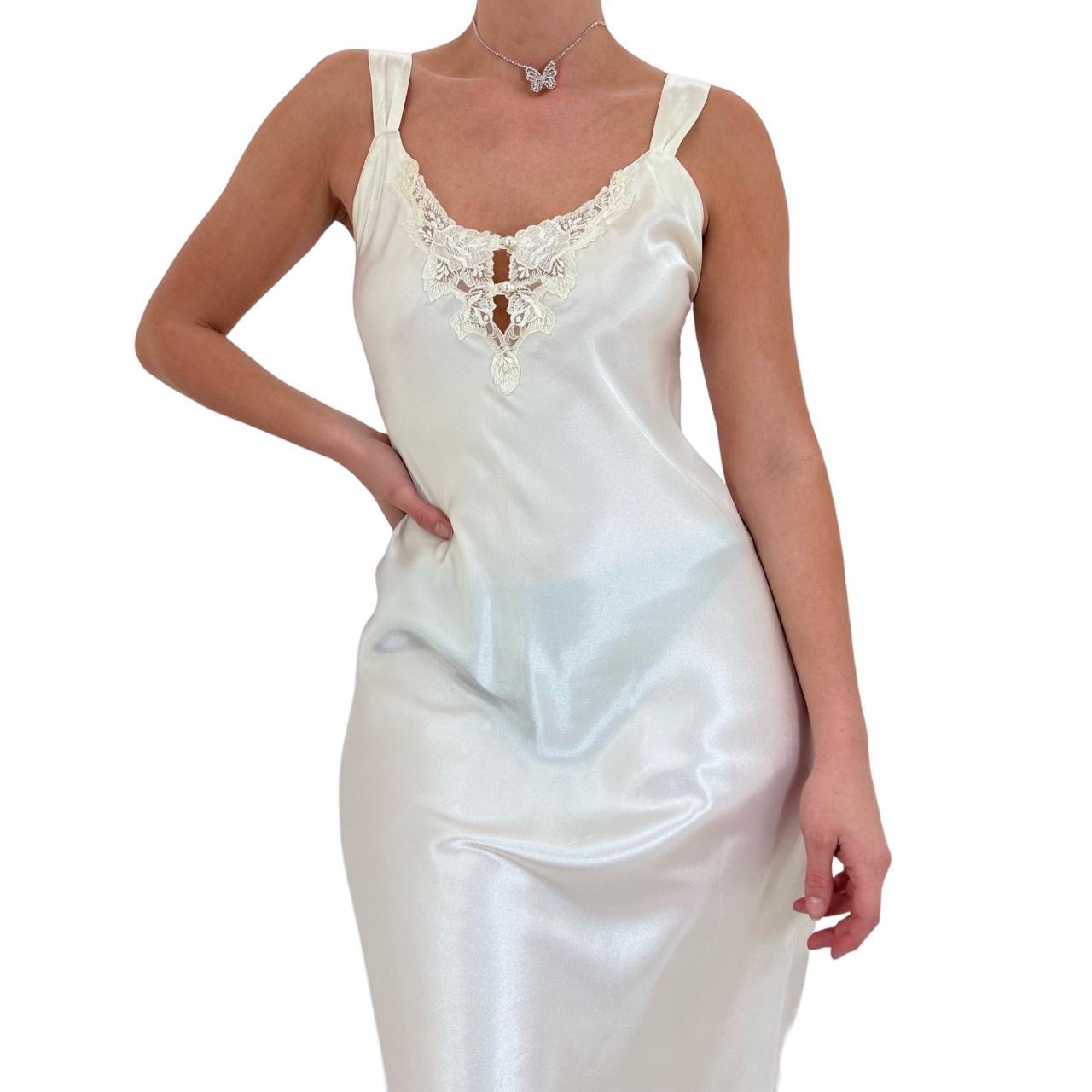 [#10307] [#23MY] 90s Vintage Ivory White Satin Slip... - Depop