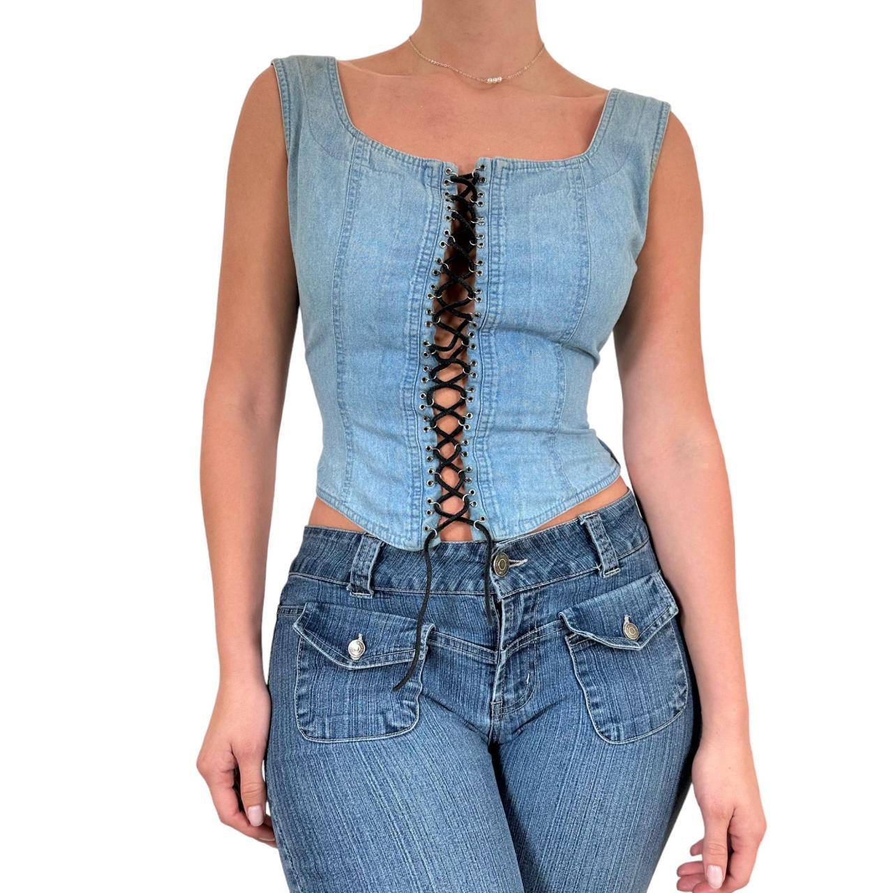 [#109] [#23JY] 90s Vintage Blue Denim Corset... - Depop