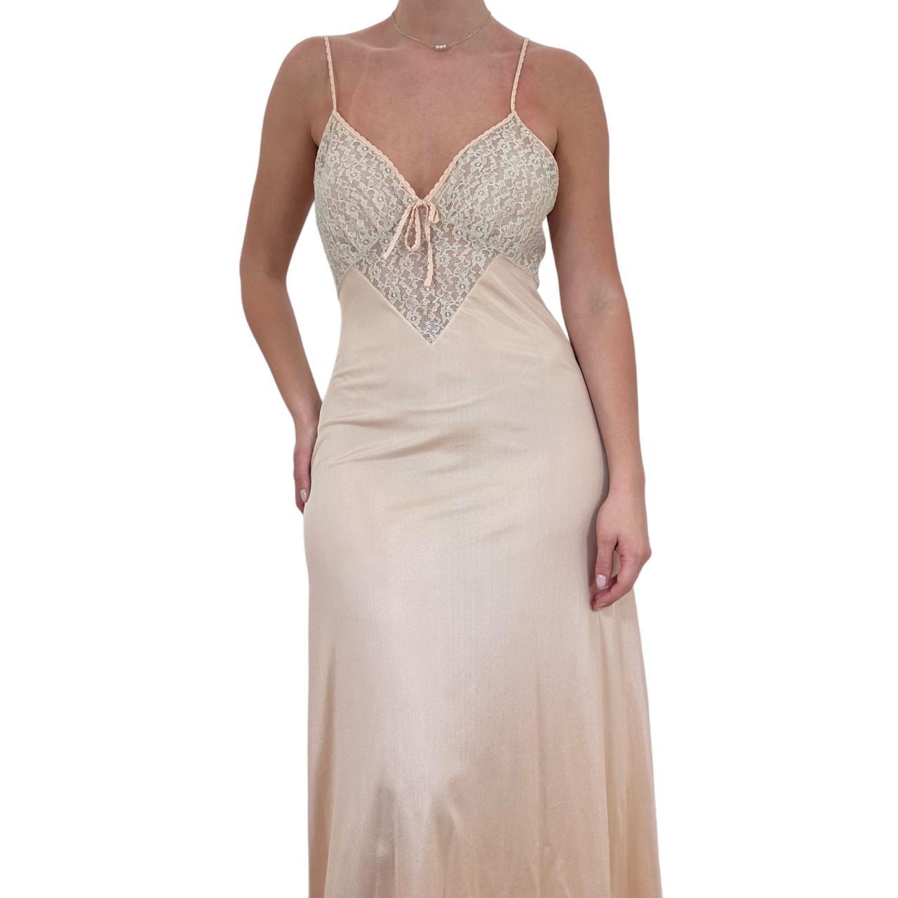 [#309] [#23JY] 90s Vintage Peach Beige V-Neck Maxi... - Depop