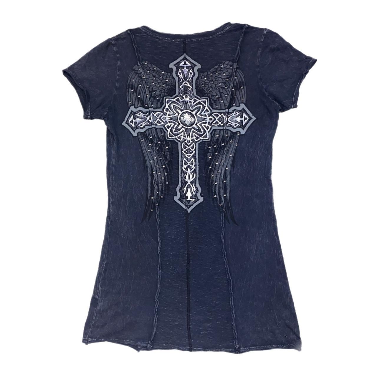 Affliction cross with angel wings tee v-neck, cut... | Depop